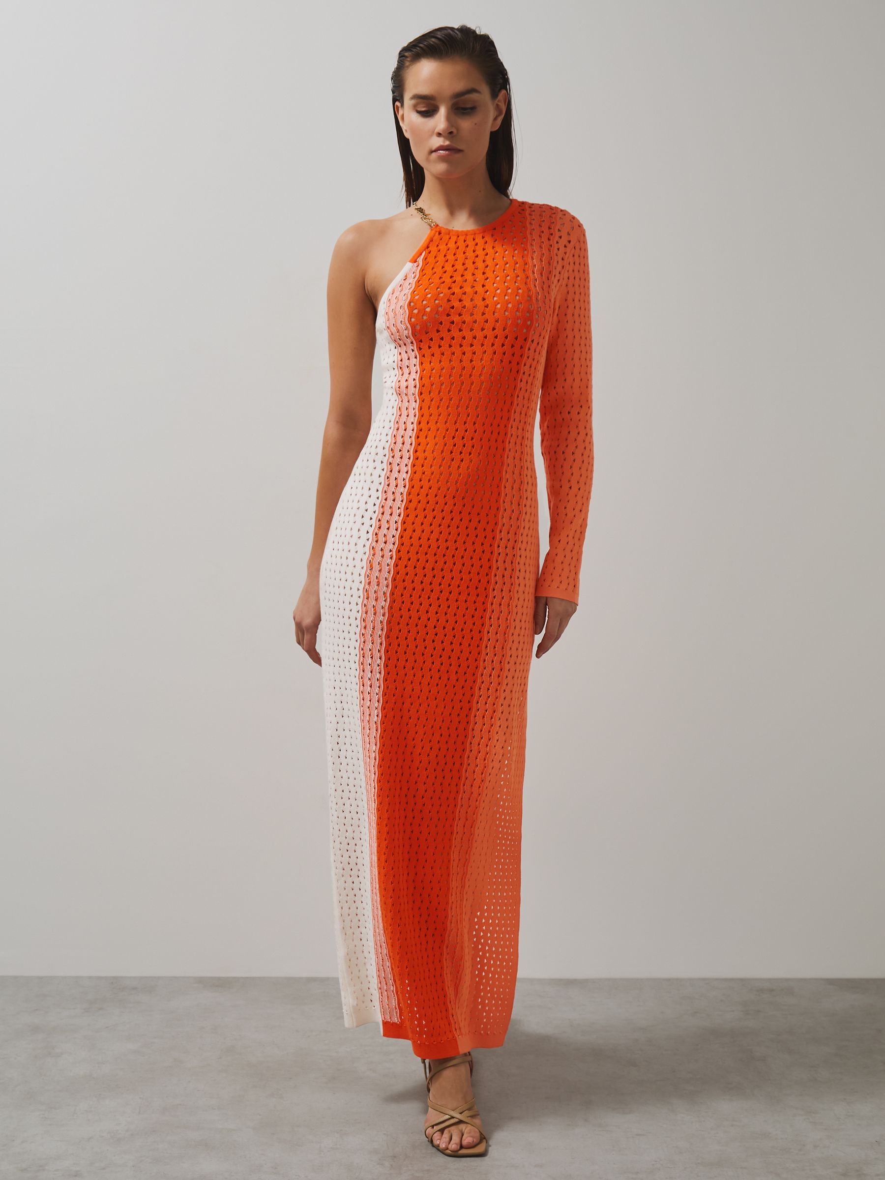 Reiss McLaren F1 Team One-Sleeve Knit Dress in Papaya Orange - REISS