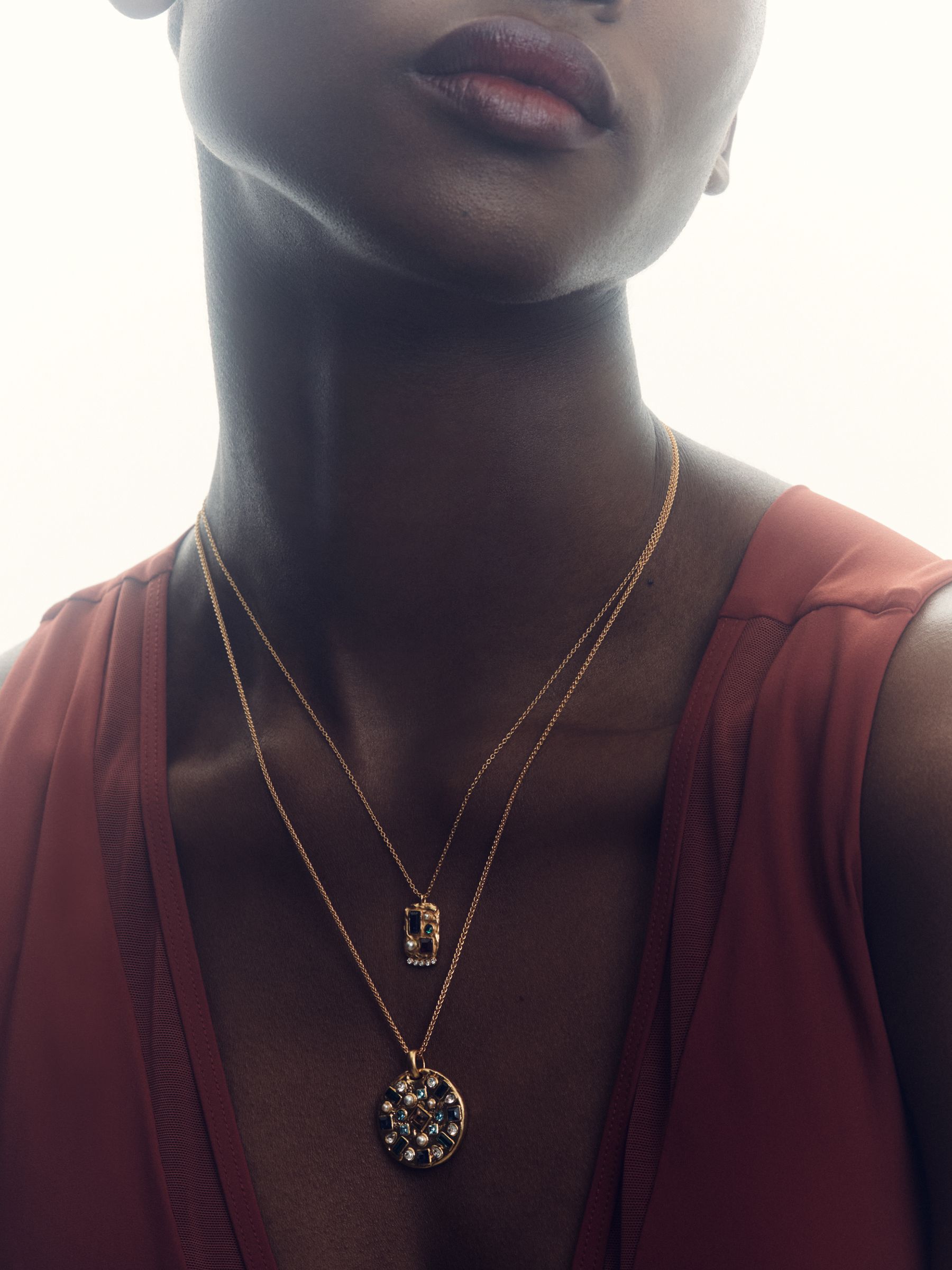 Reiss Crystal Coin Pendant Necklace in Gold Tone | REISS