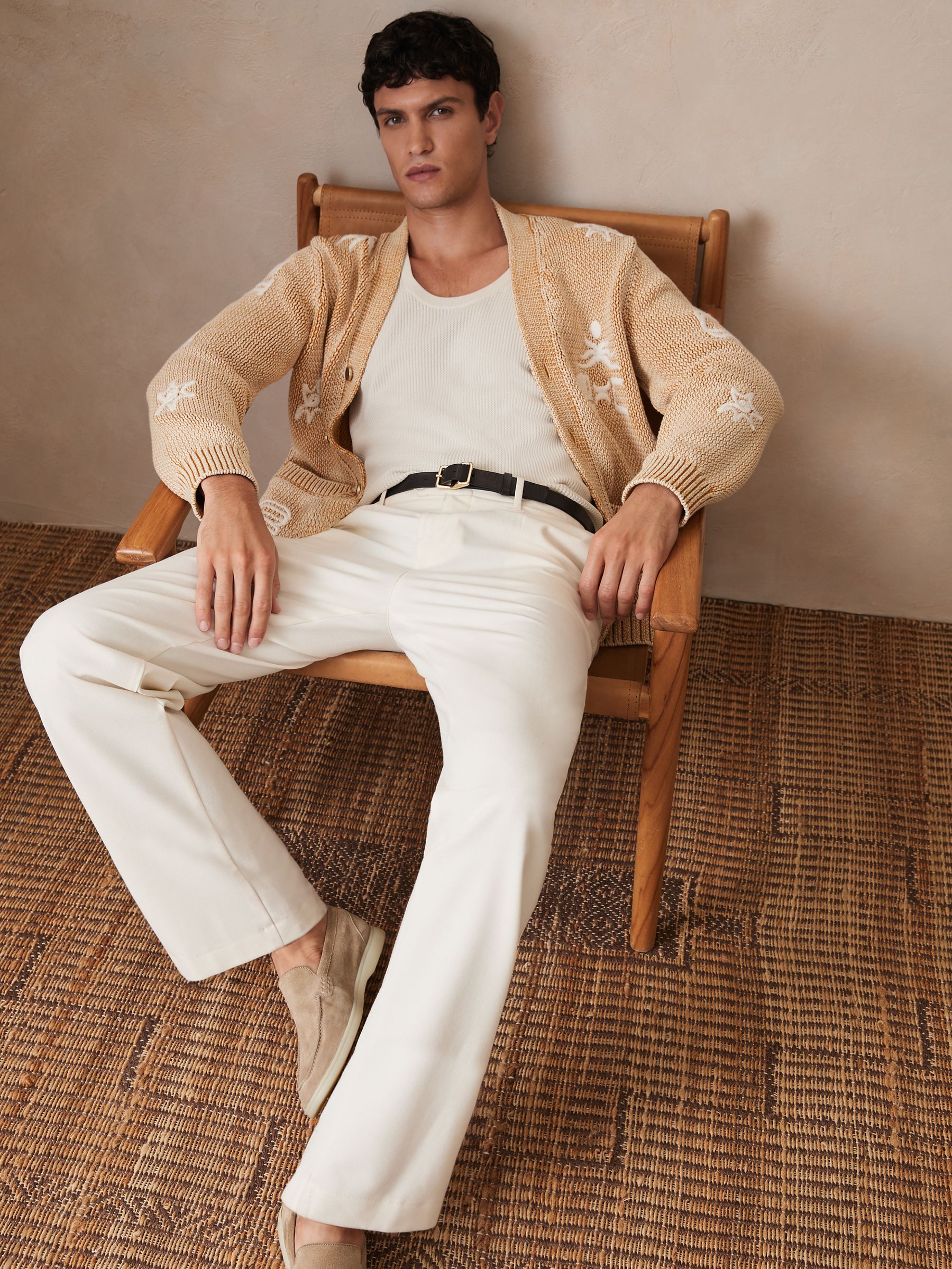 Reiss Reiss | Ché Motif-Embroidered Cardigan in Camel - REISS