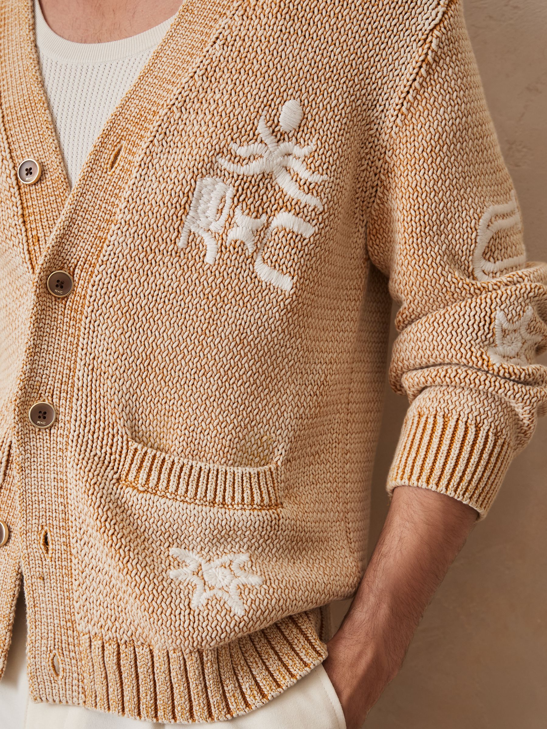 Reiss Reiss | Ché Motif-Embroidered Cardigan in Camel - REISS