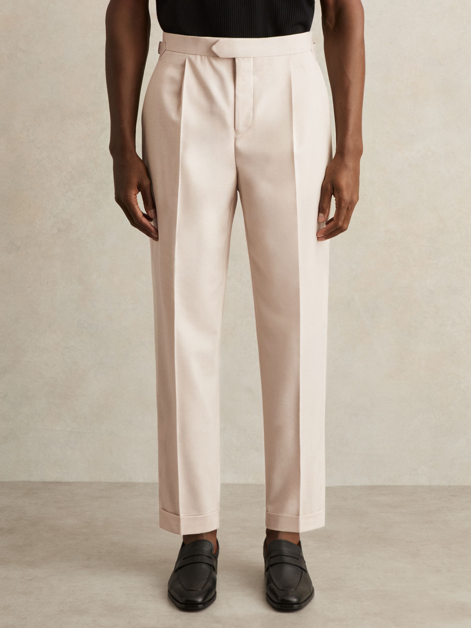 Reiss Tapered Turn-Up Trousers in Ecru - REISS