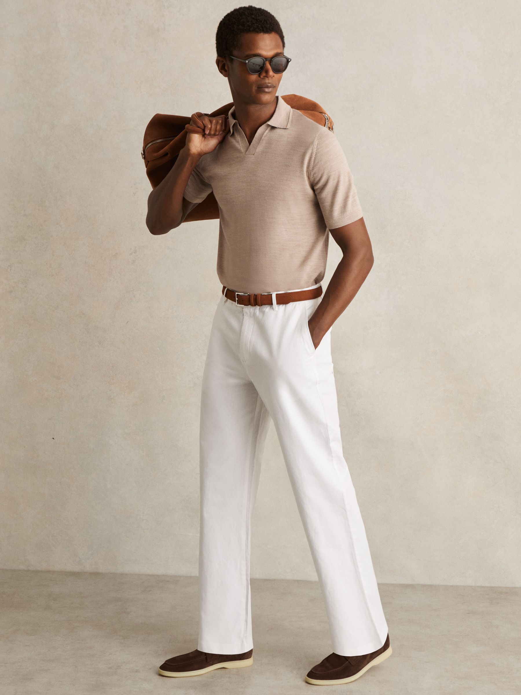 Reiss Cotton-Linen Relaxed-Fit Trousers in White | REISS