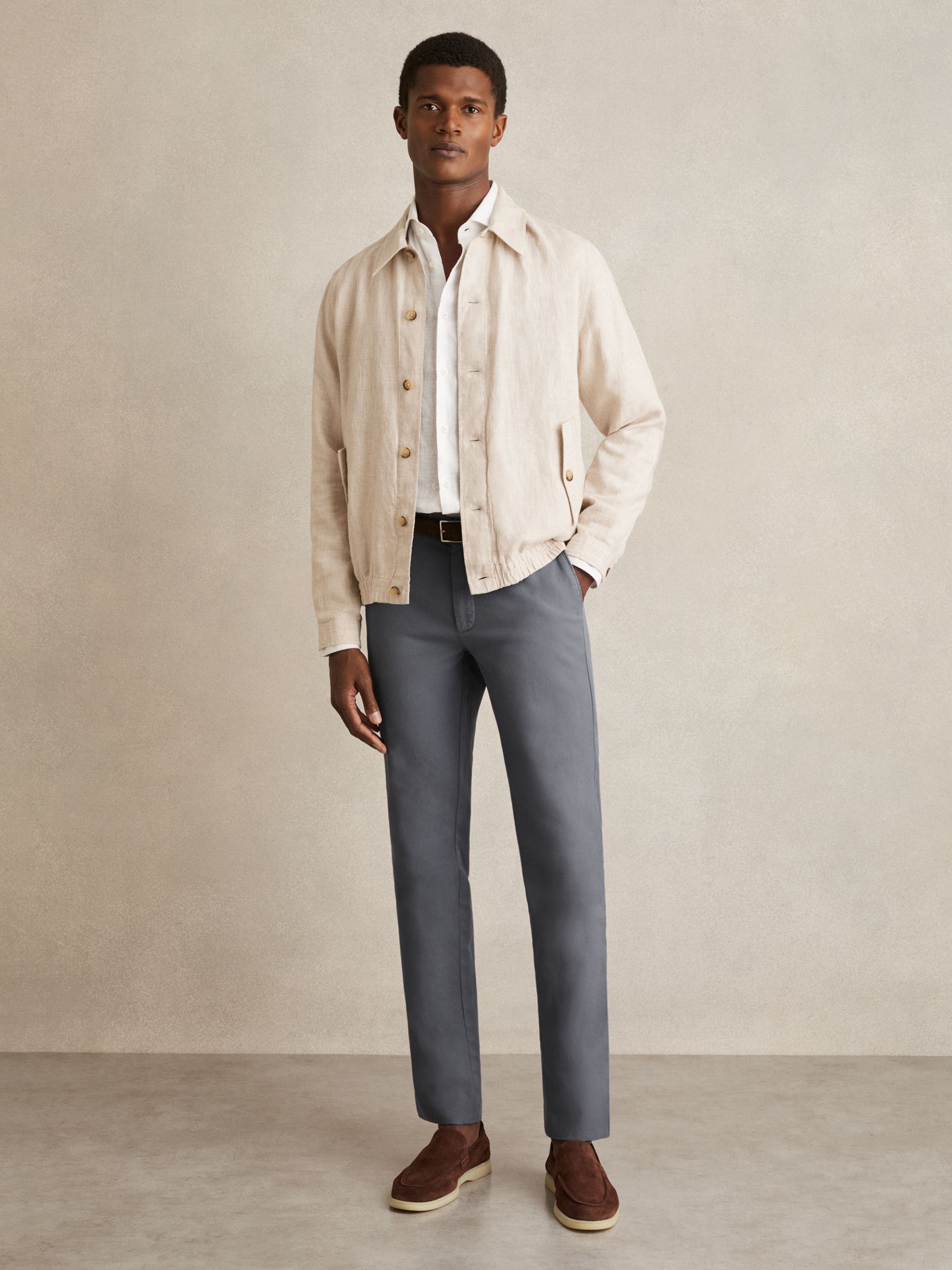 Reiss Cotton-Piqué Slim-Fit Chinos in Airforce Blue - REISS