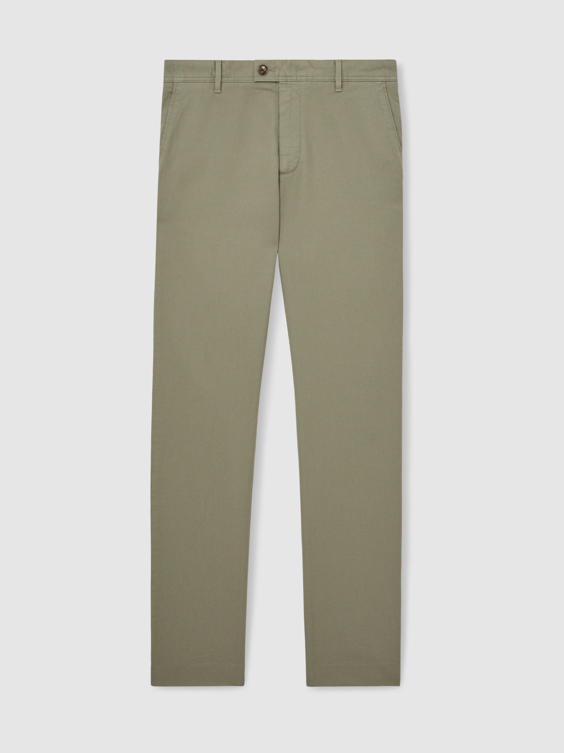 Reiss Cotton-Piqué Slim-Fit Chinos in Khaki Green - REISS