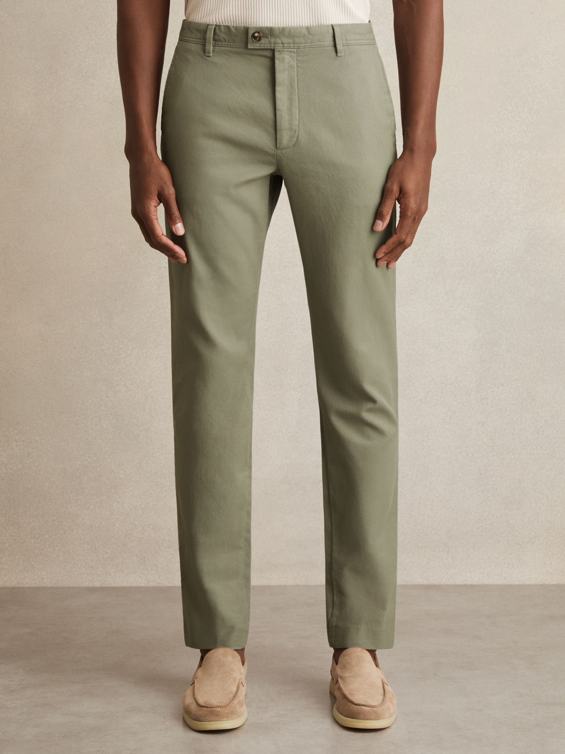 Reiss Cotton-Piqué Slim-Fit Chinos in Khaki Green - REISS