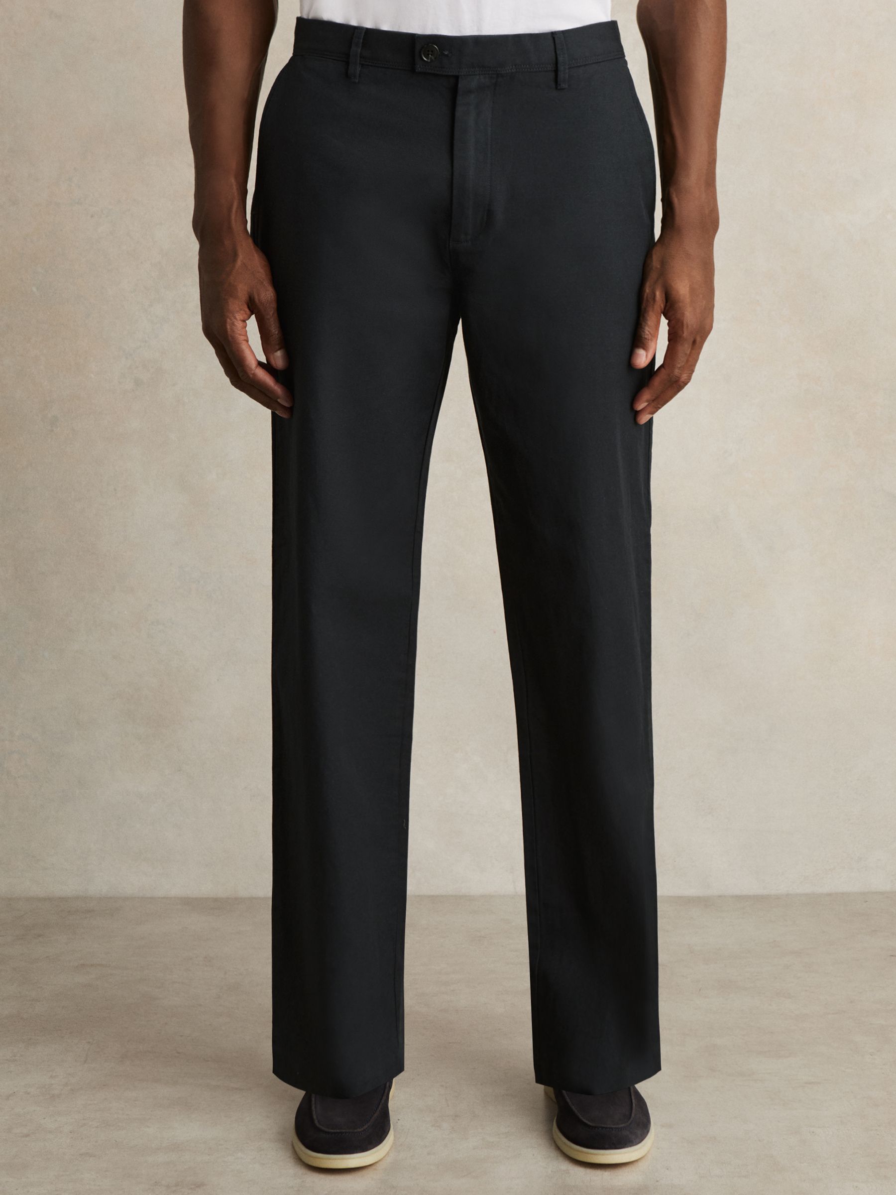 Reiss Cotton-Linen Relaxed-Fit Trousers in Navy - REISS