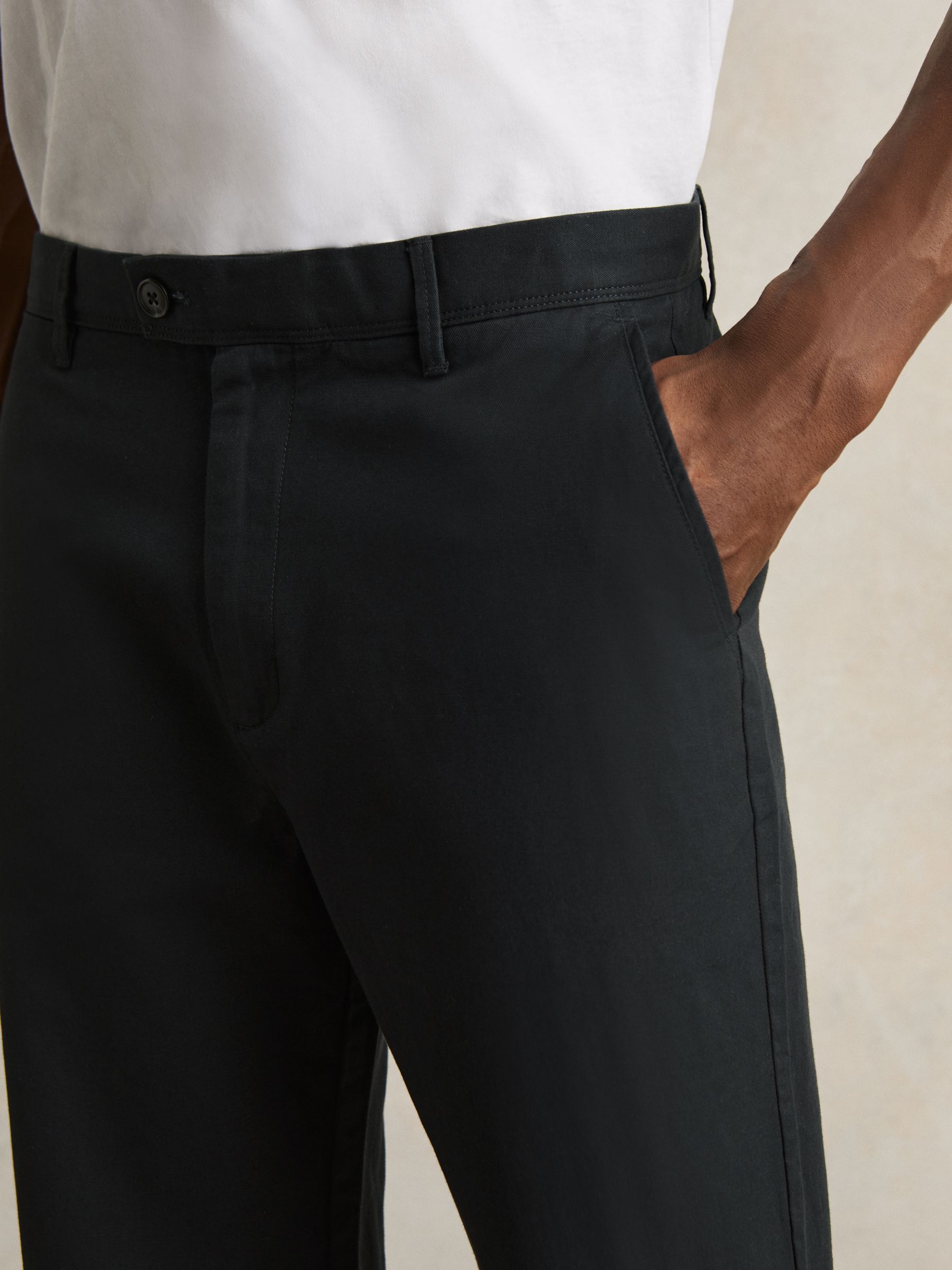 Reiss Cotton-Linen Relaxed-Fit Trousers in Navy - REISS