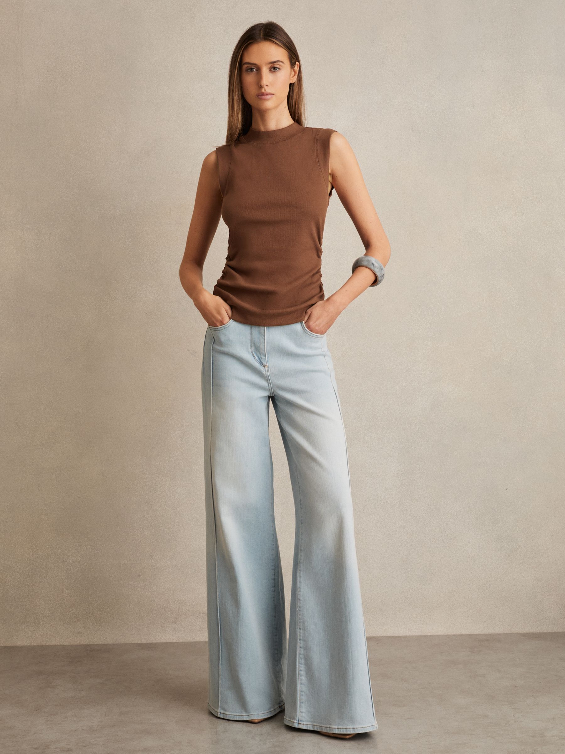 Reiss Ribbed Ruched Waist Vest in Toffee Brown - REISS