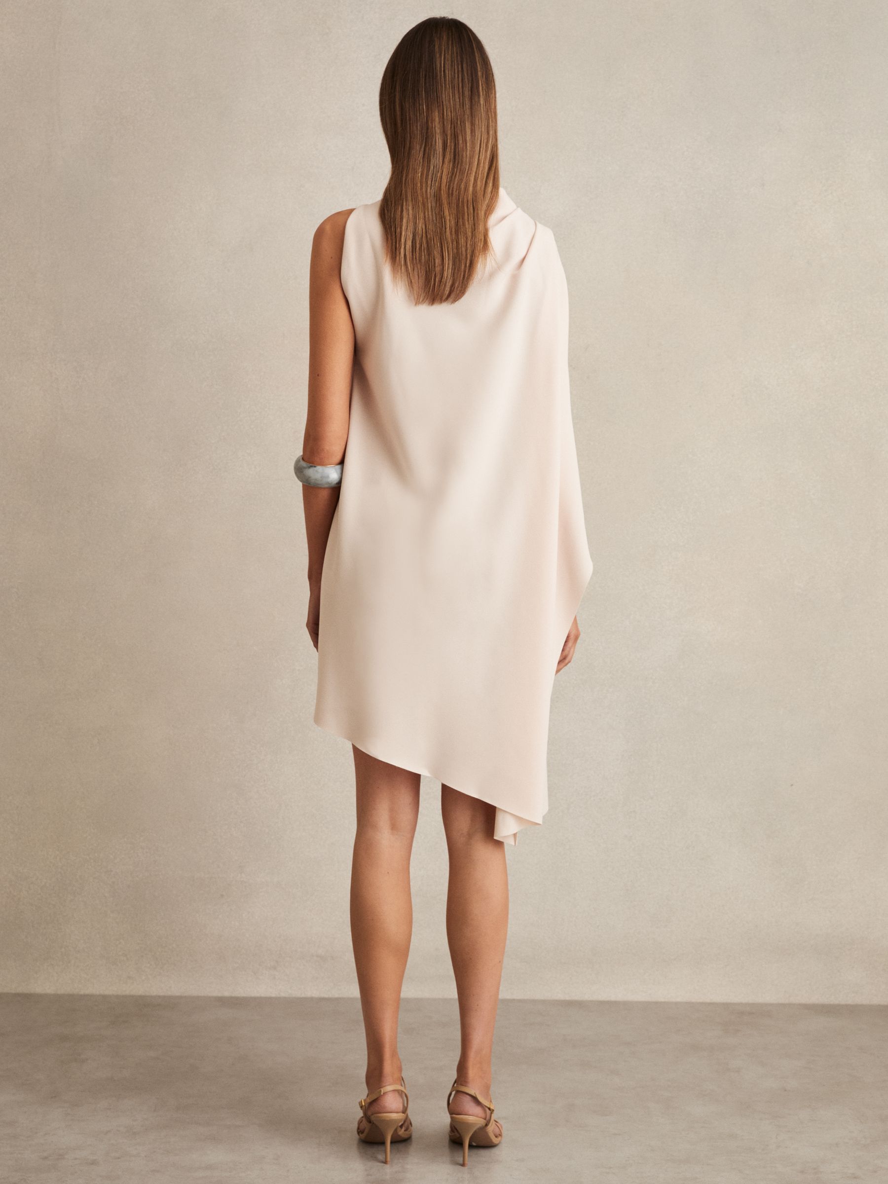 Reiss One Shoulder Draped Mini Dress in Pale Pink - REISS