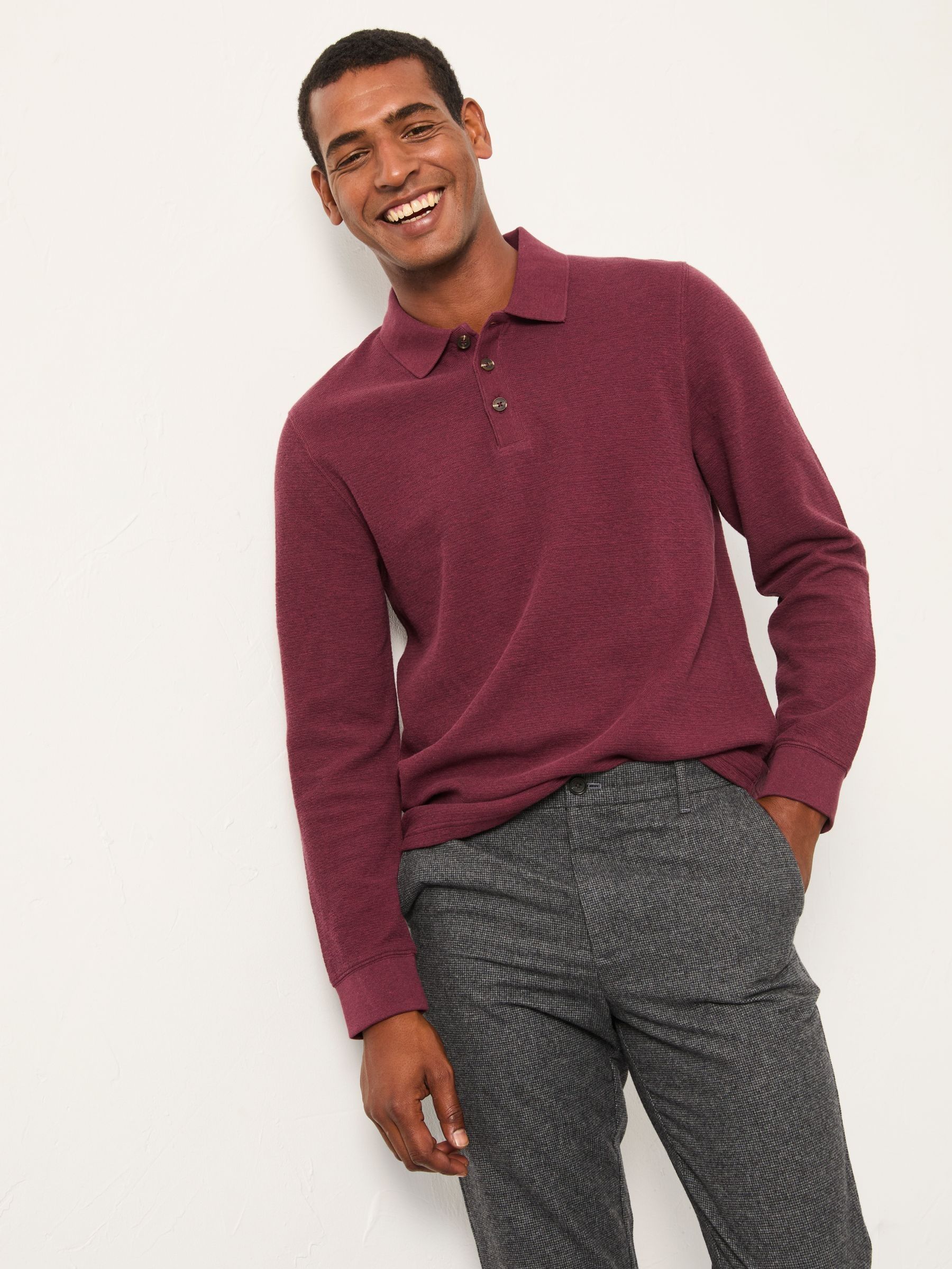 Shawford Claret Long Sleeve Polo | FatFace
