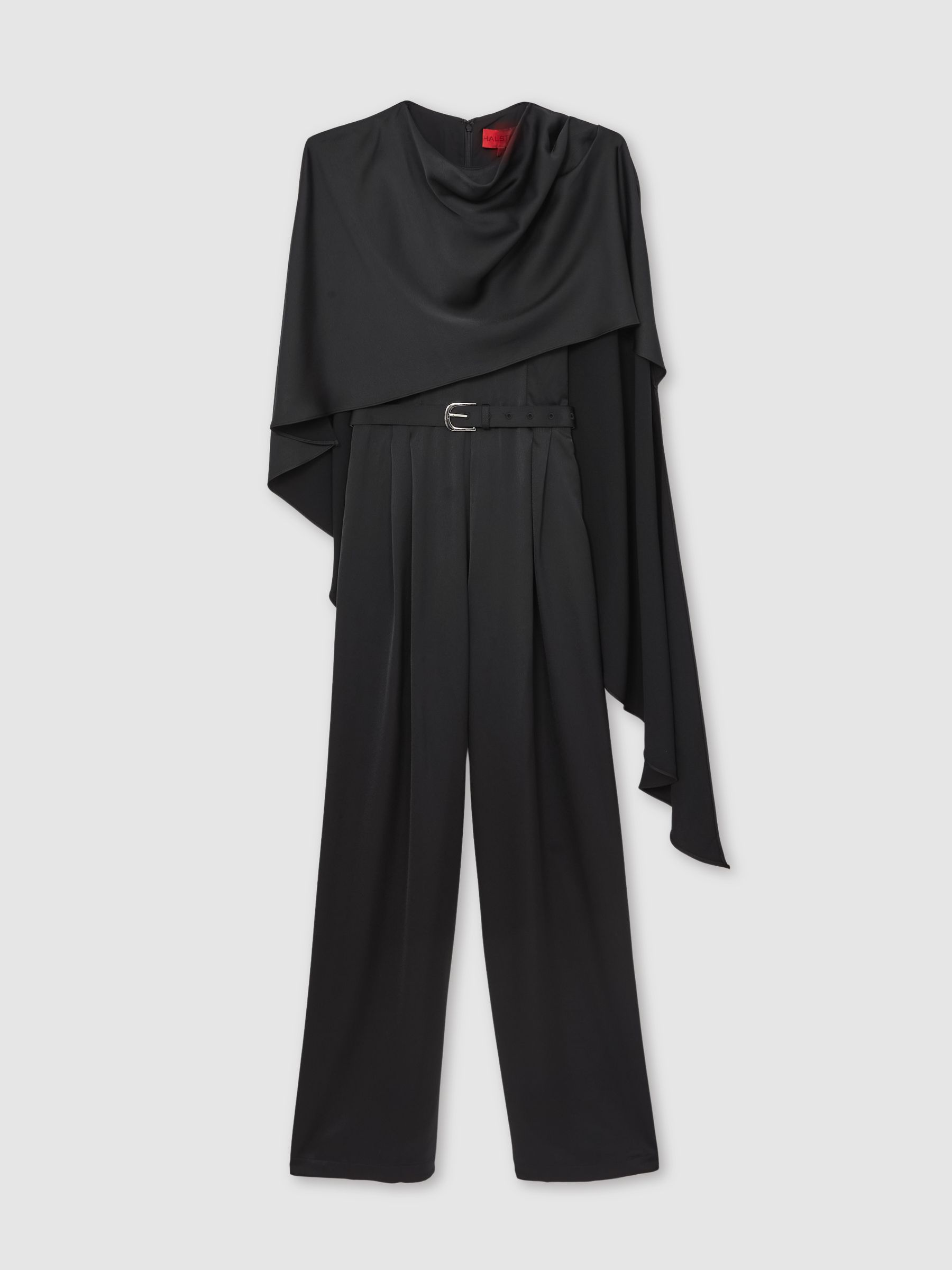 Reiss Halston Crepe Wide Leg Cape Jumpsuit in Black - REISS
