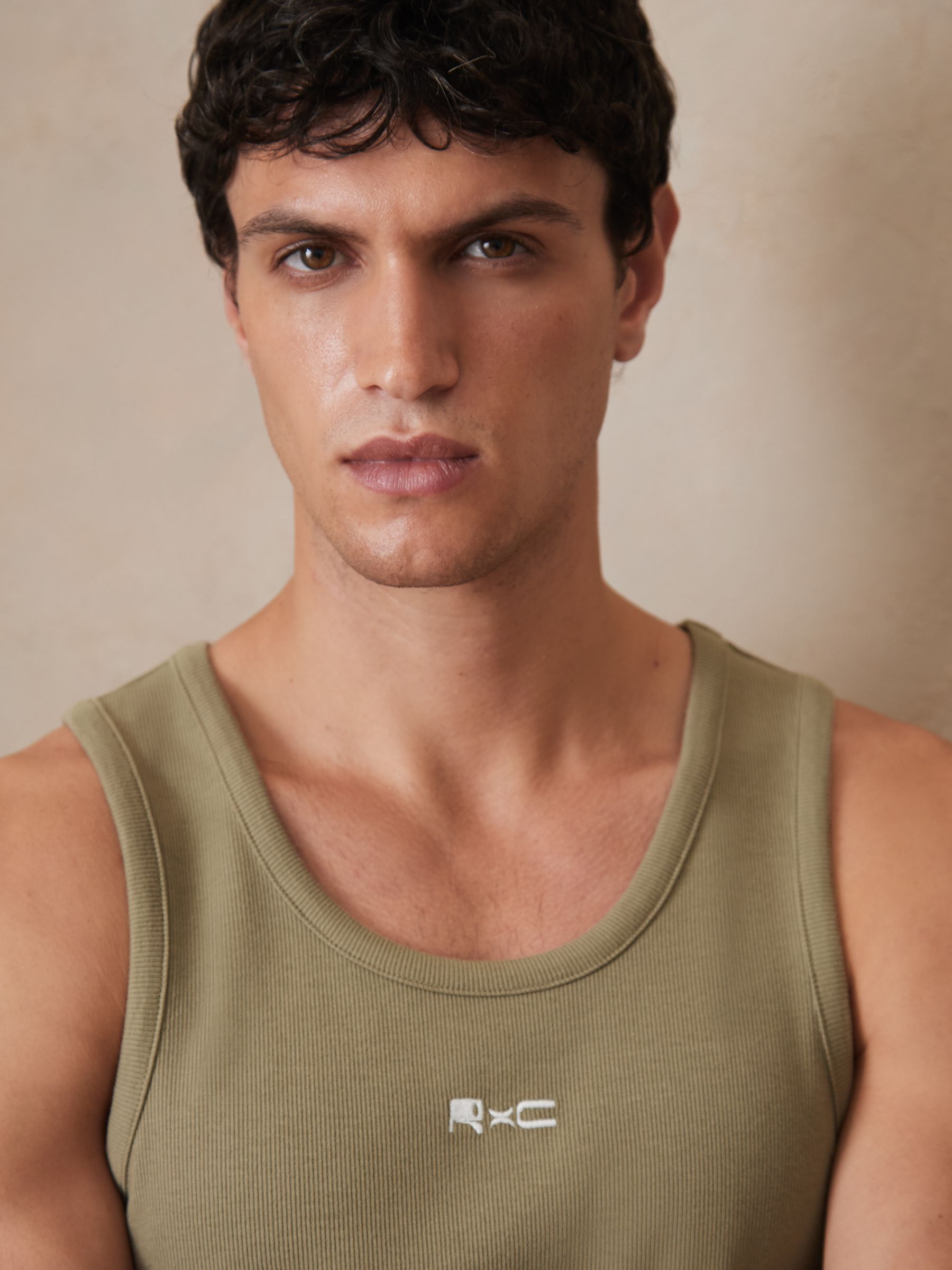 Reiss Reiss | Ché Logo-Embroidered Vest in Sage Green - REISS