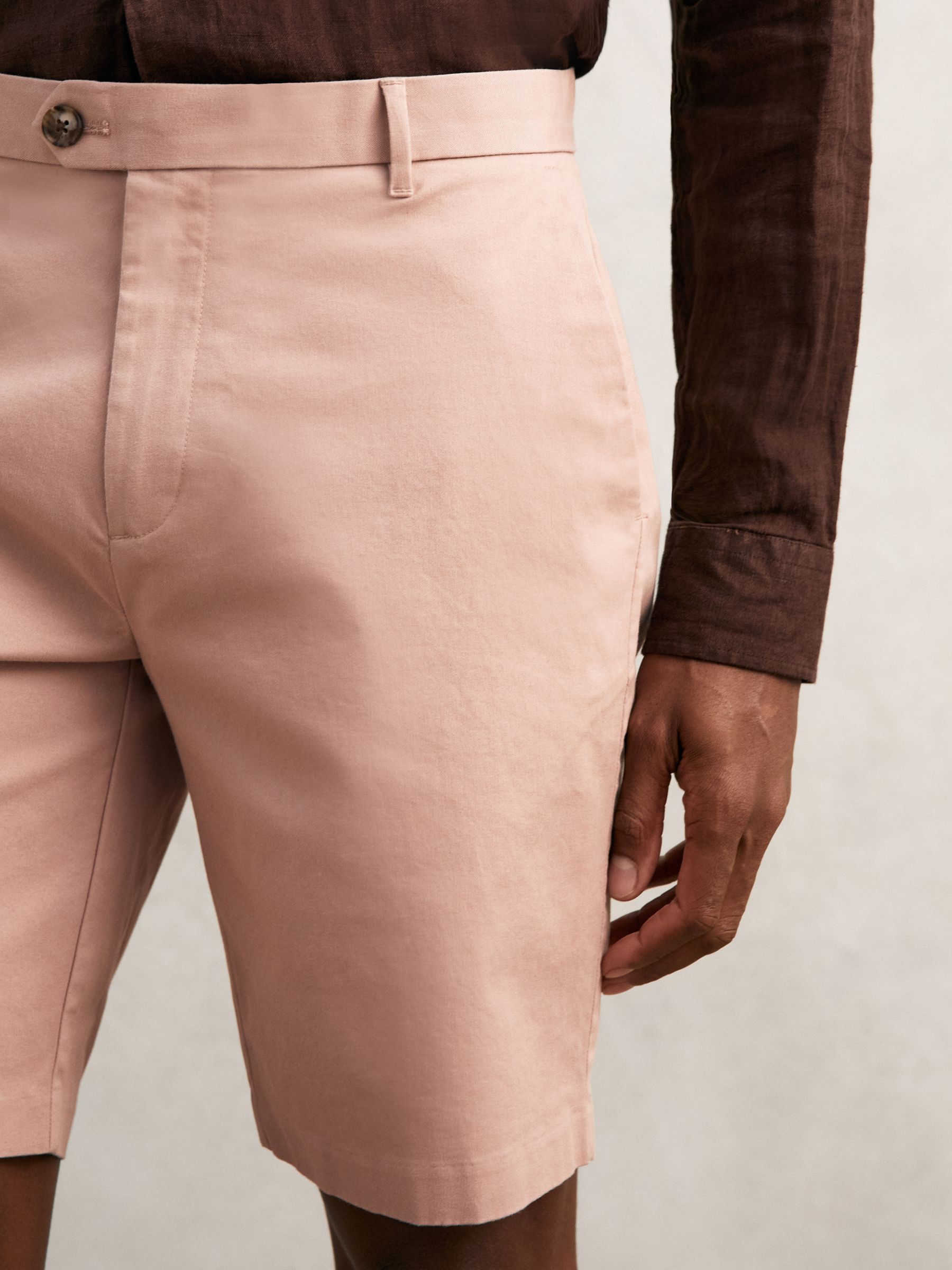 Reiss Cotton Chino Shorts with Stretch in Rose Pink | REISS