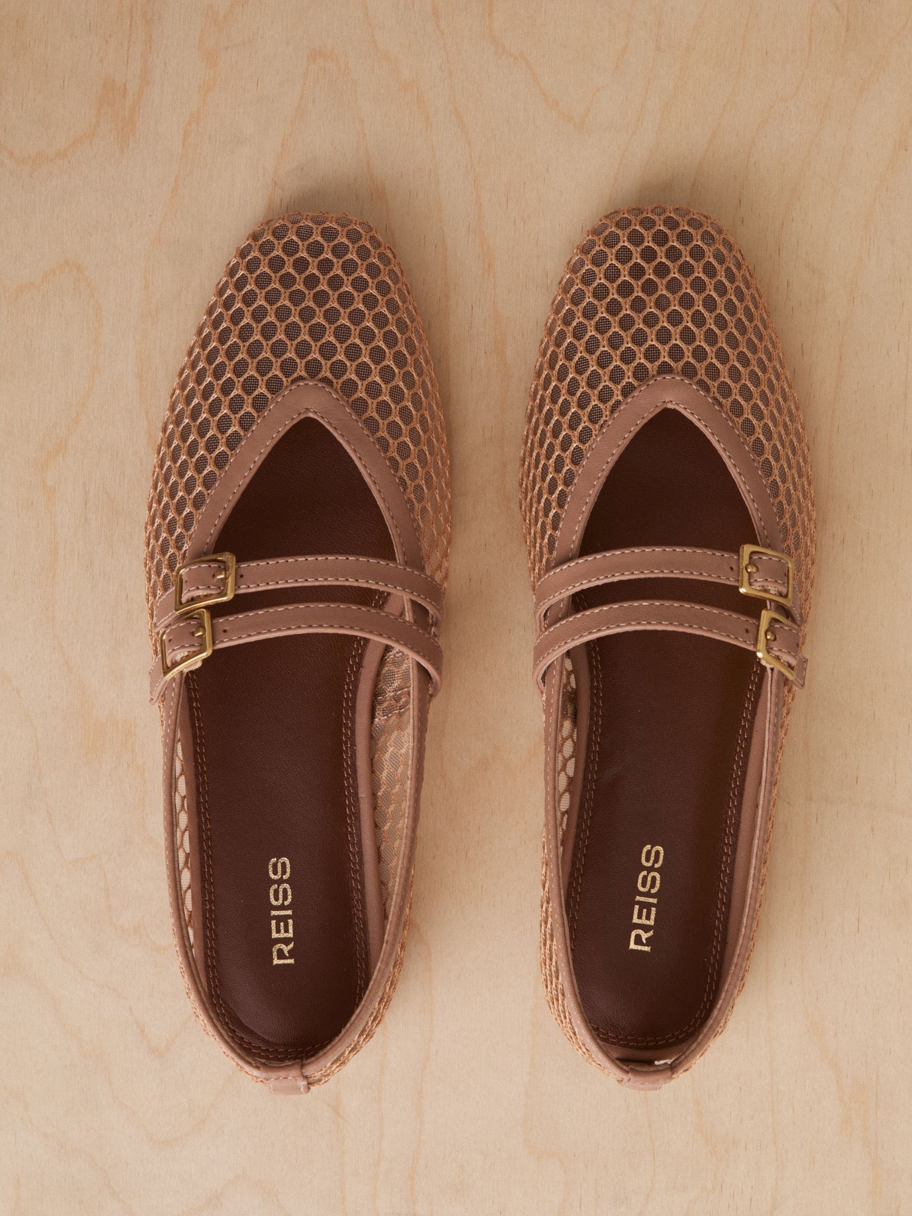 Reiss Mesh Double-Strap Ballet Flats in Neutral | REISS