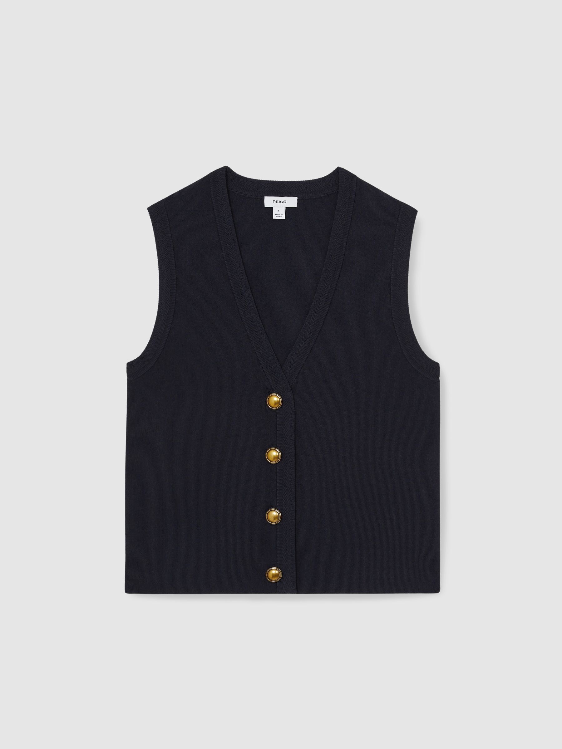 Reiss Knitted Button Through Vest in Navy - REISS