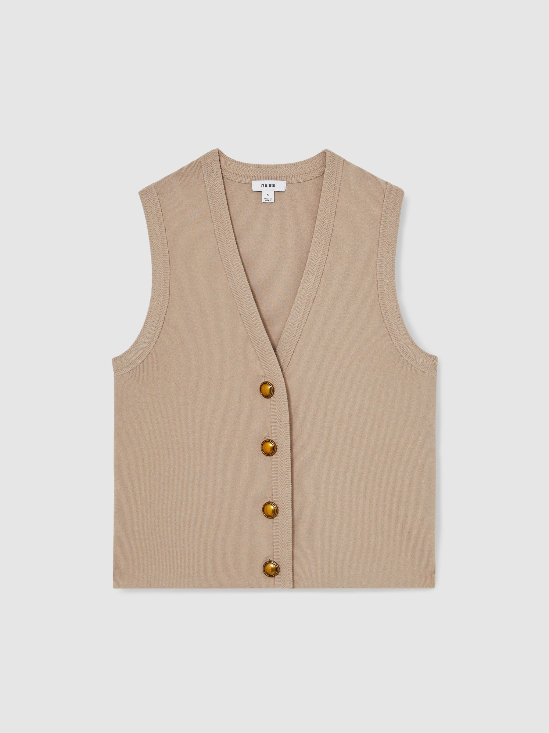 Reiss Knitted Button Through Vest in Neutral - REISS