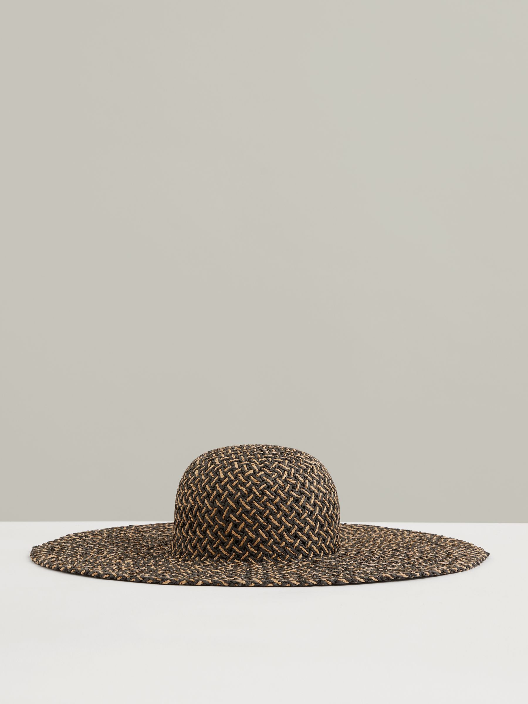 Reiss Straw Basket-Weave Sun Hat in Black/Natural - REISS