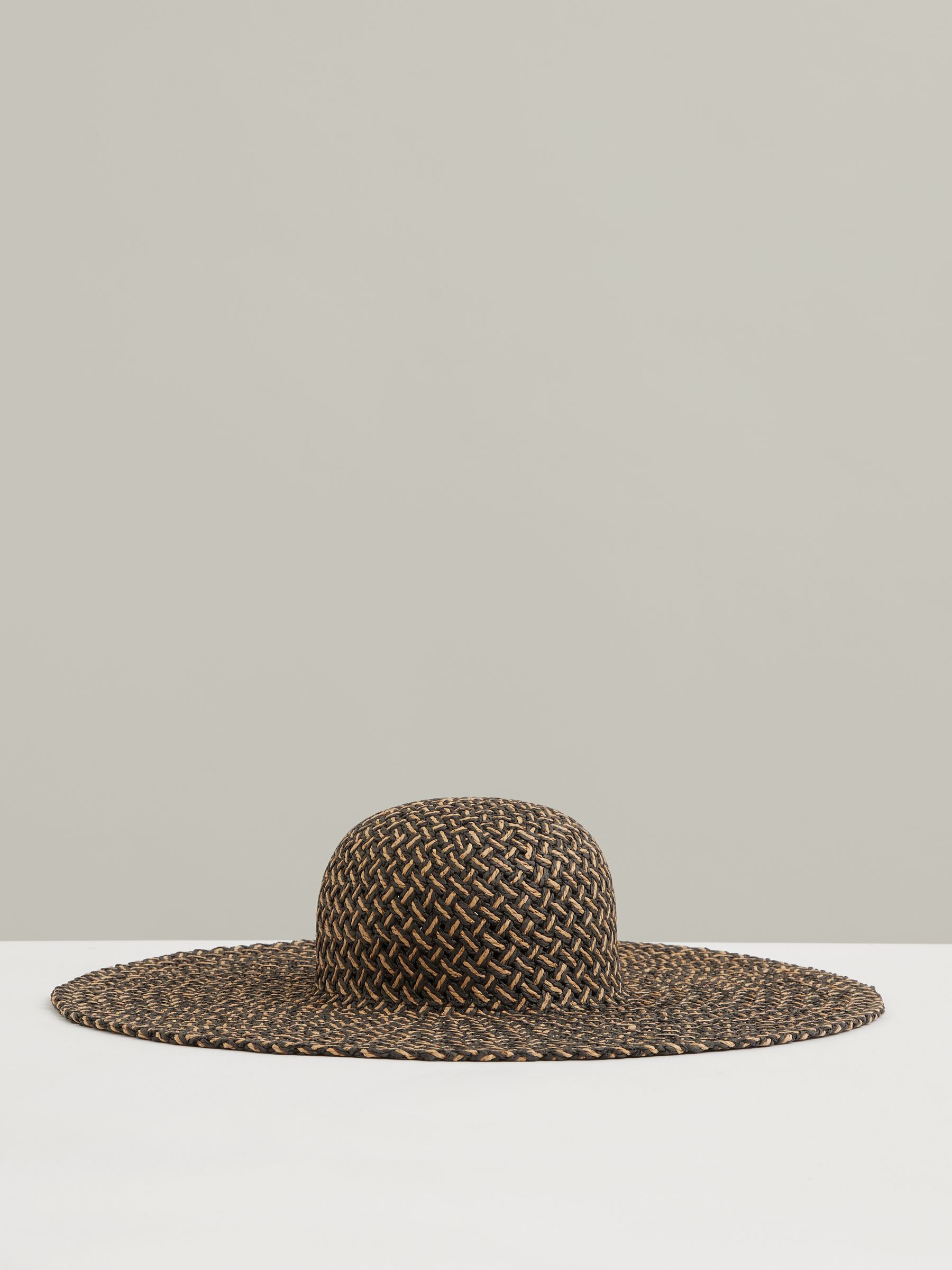 Reiss Straw Basket-Weave Sun Hat in Black/Natural - REISS