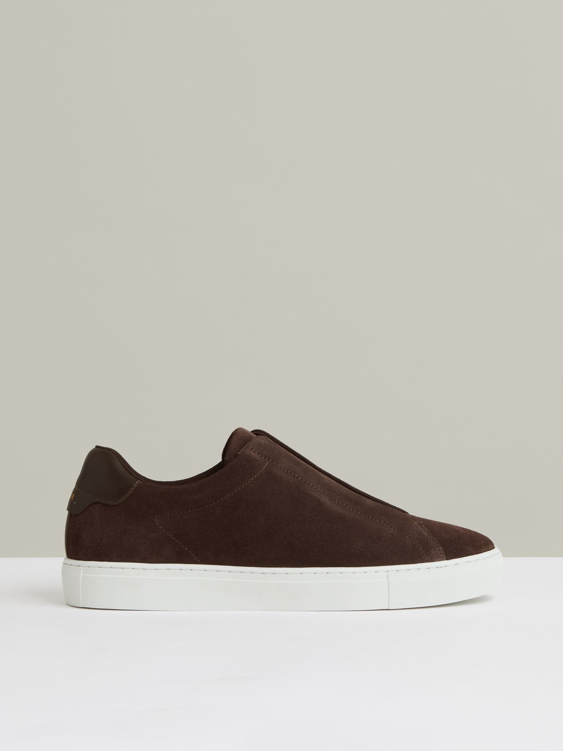 Reiss Suede Slip-On Elasticated Trainers in Chocolate Brown | REISS