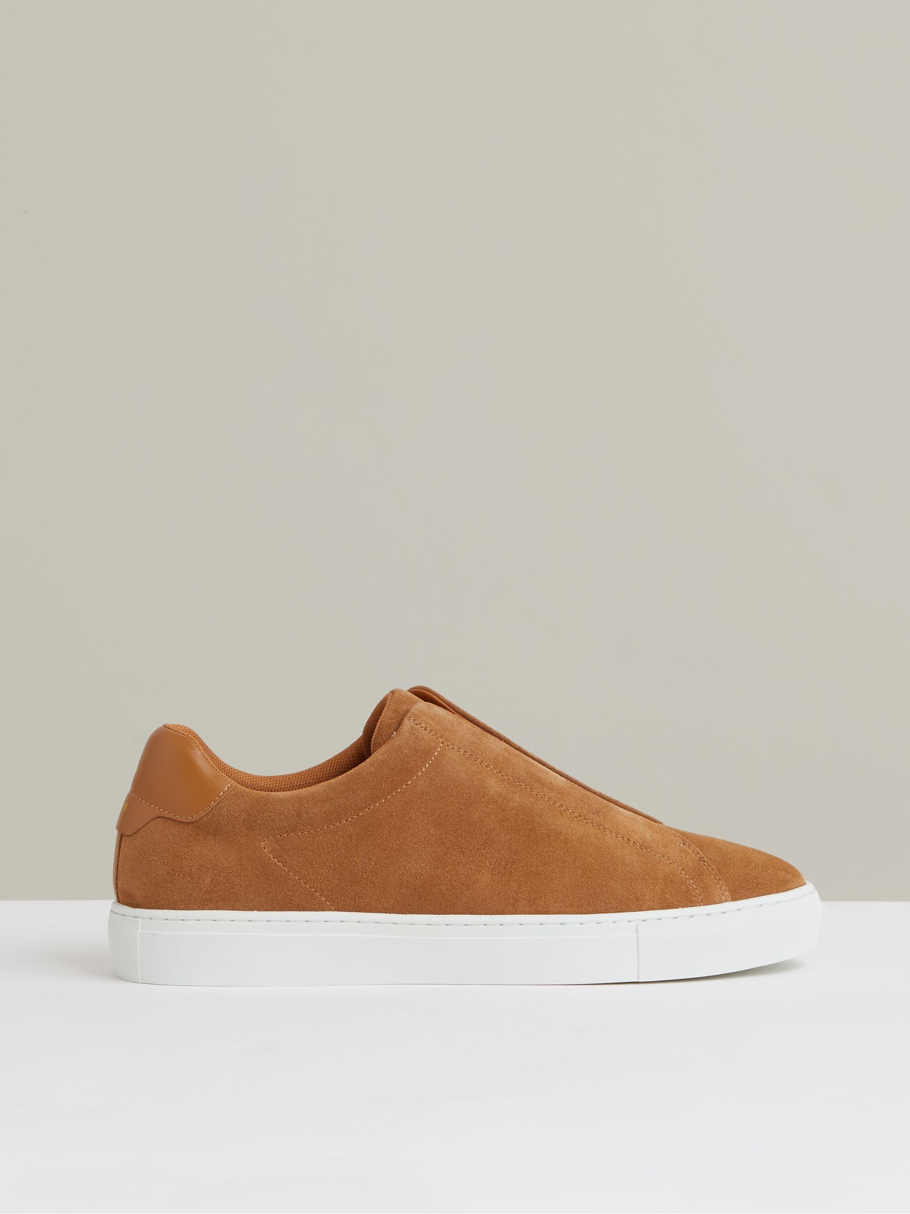 Reiss Suede Slip-On Elasticated Trainers in Tan Brown - REISS