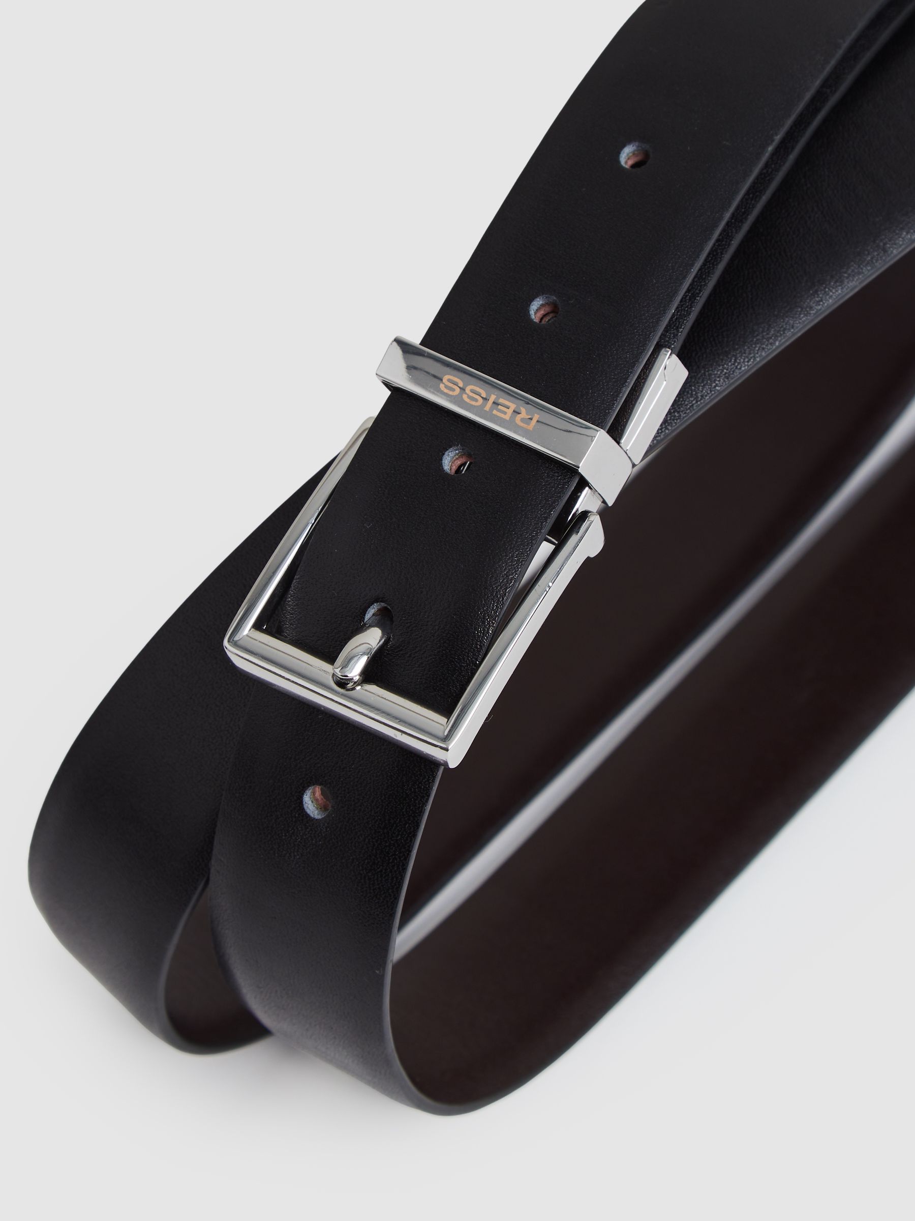 Reiss Reversible Leather Belt with Interchangeable Buckle in Black ...