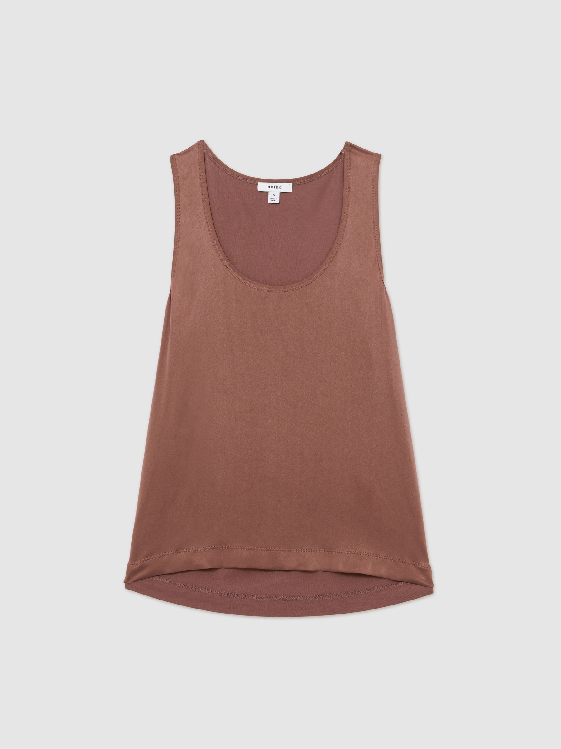 Reiss Silk-Front Cami Top in Mocha Brown | REISS