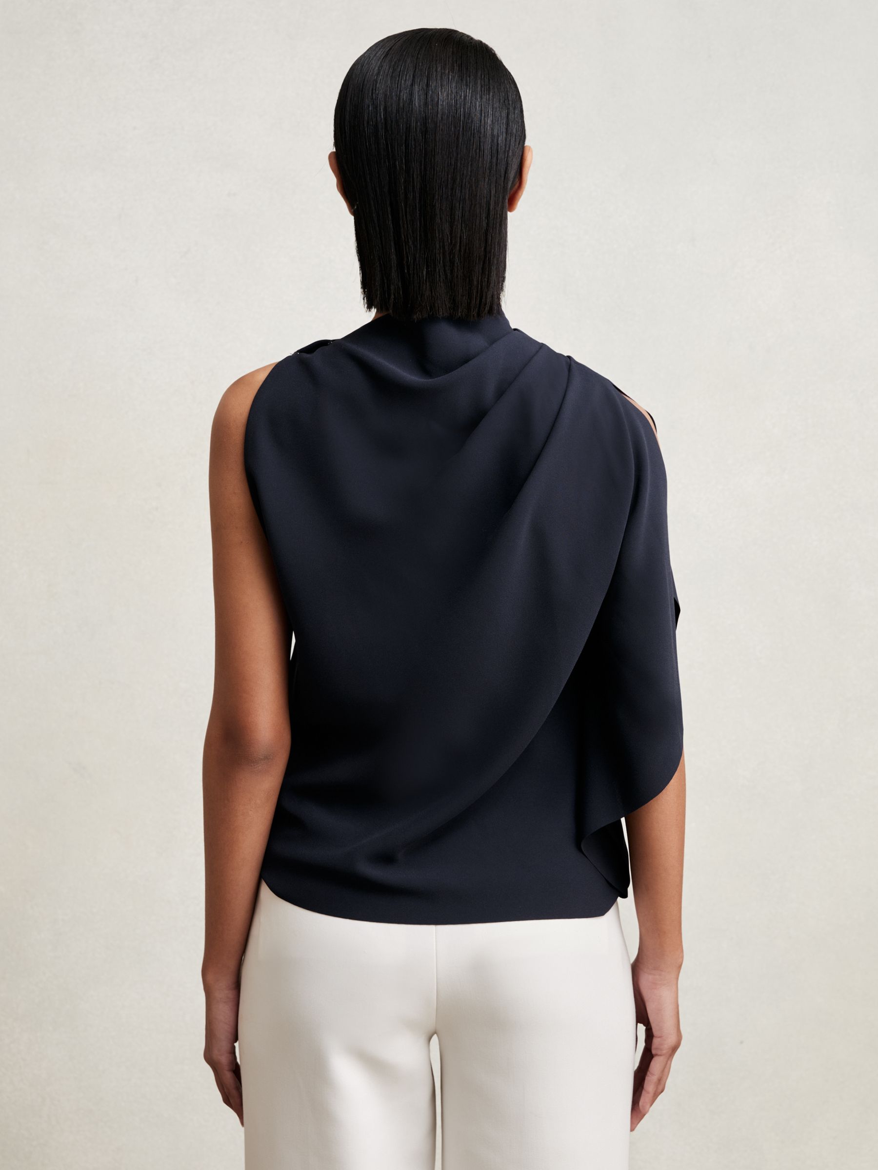 Reiss One-Shoulder Draped Top in Navy - REISS