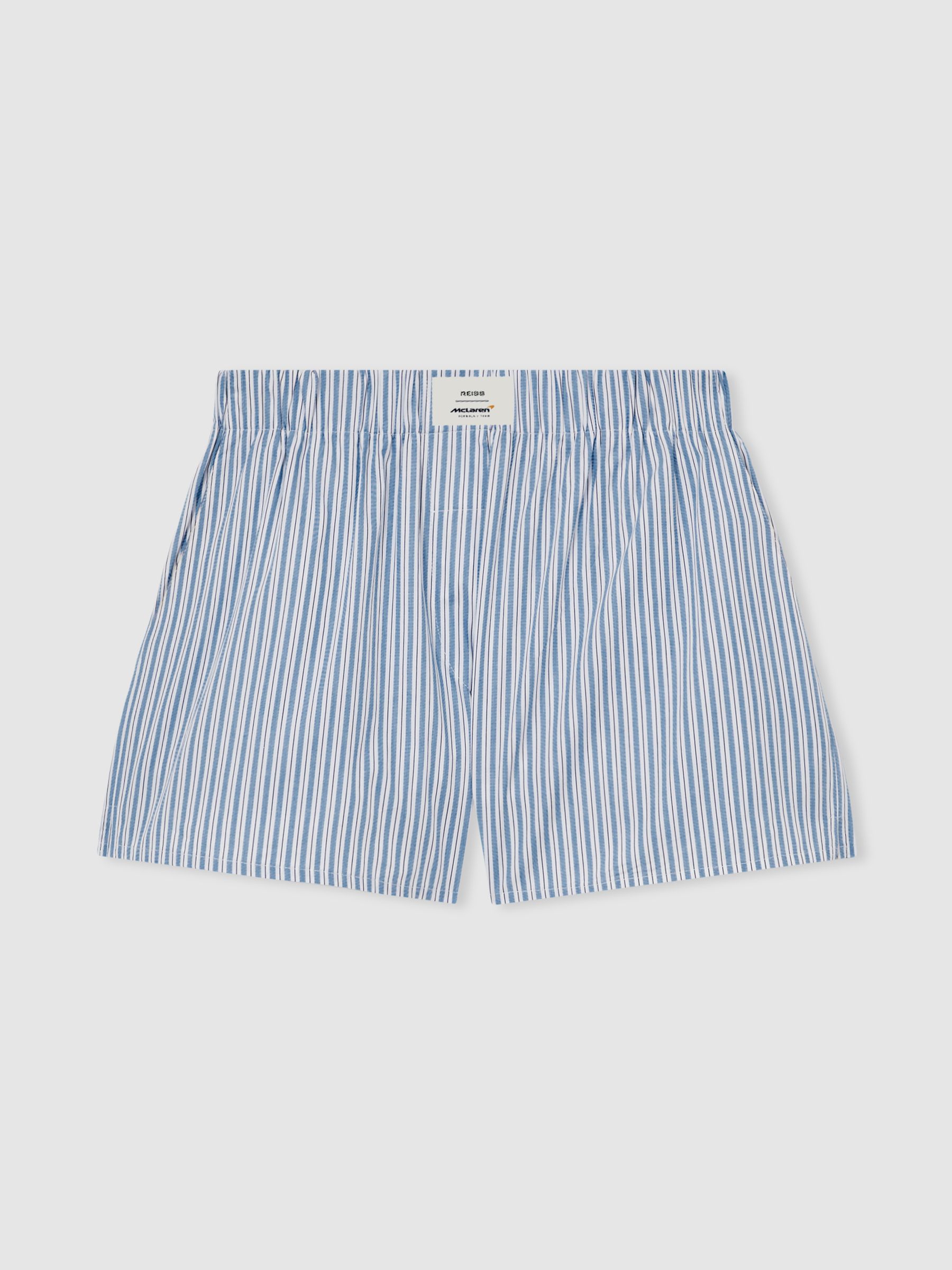 Reiss McLaren F1 Team Stripe Poplin Shorts in Soft Blue | REISS