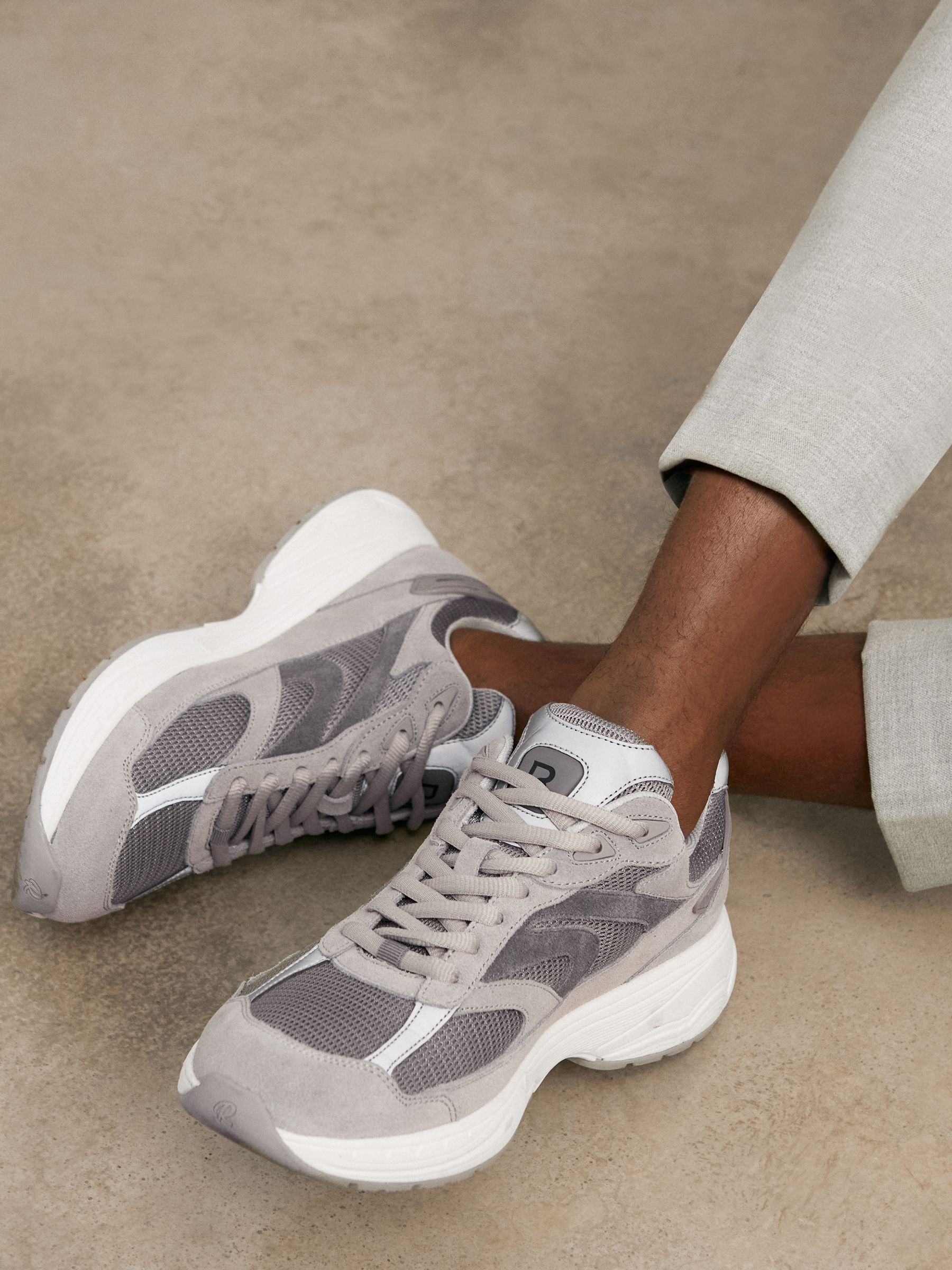 Reiss Panelled Running Trainers in Grey - REISS