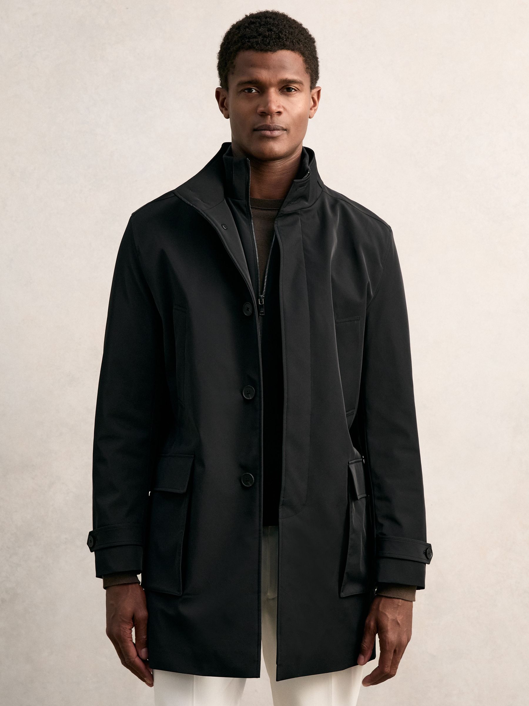Reiss Hybrid Removable-Gilet Overcoat in Black - REISS