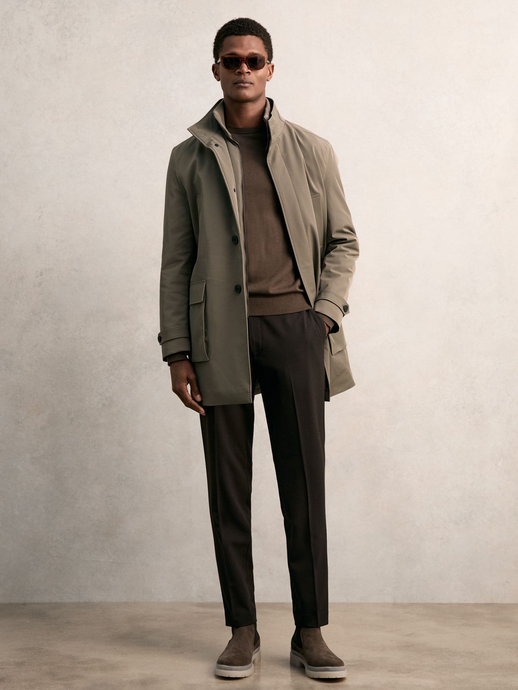 Reiss Hybrid Removable-Gilet Overcoat in Mushroom Brown - REISS