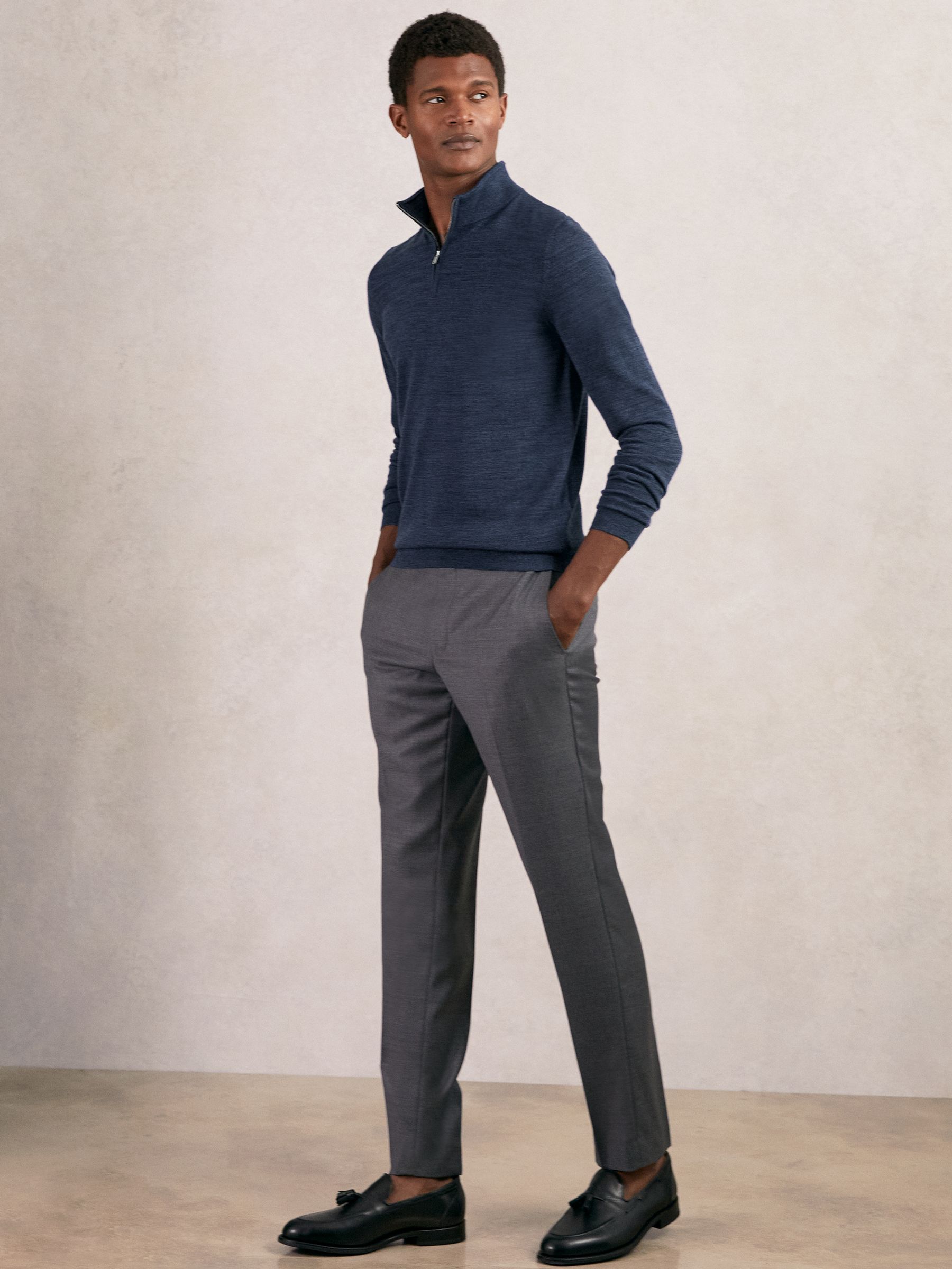 Reiss Merino Wool Half-Zip Jumper in Denim Jaspe | REISS