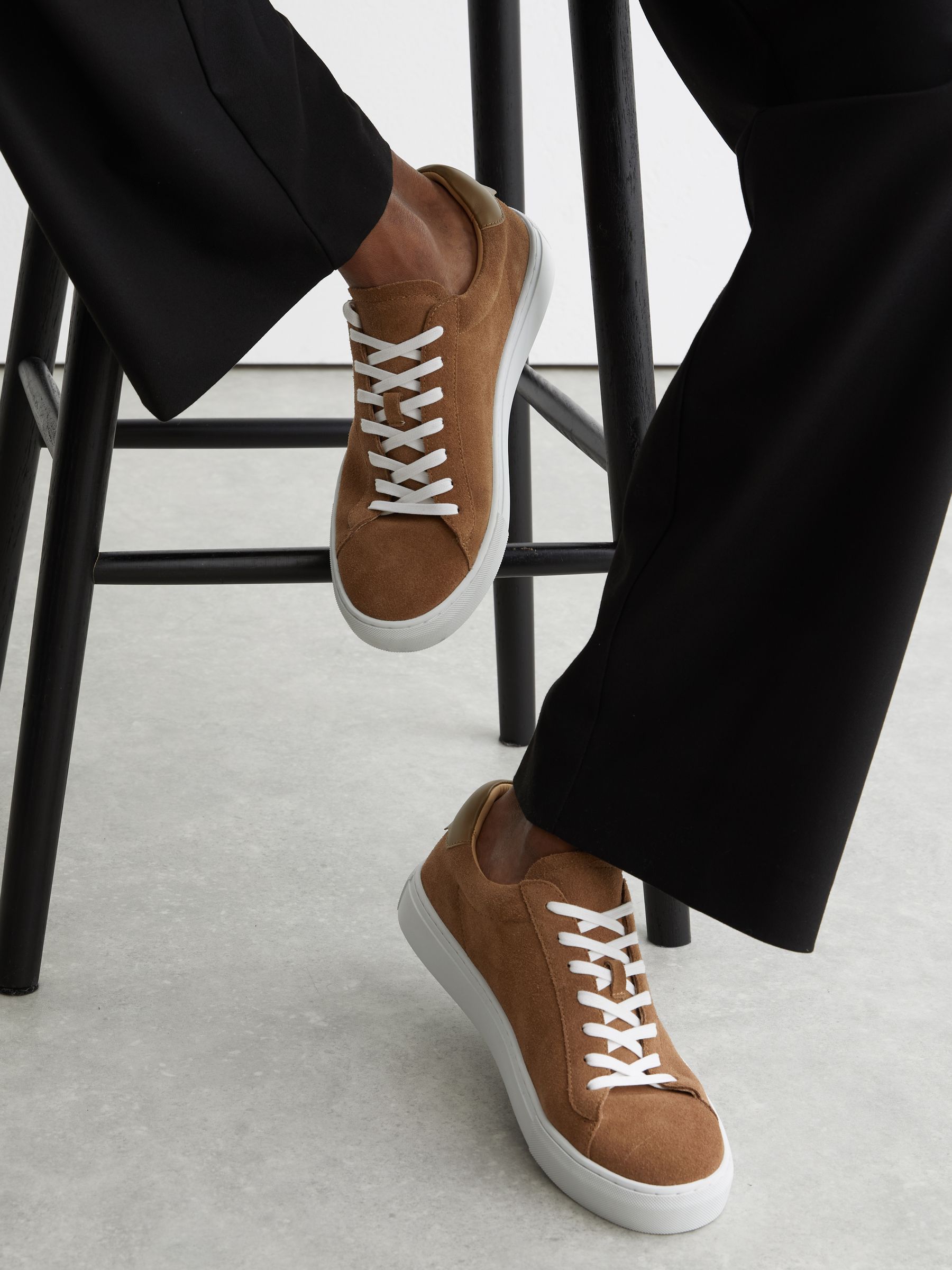Reiss Low-Top Suede Trainers in Camel Brown | REISS