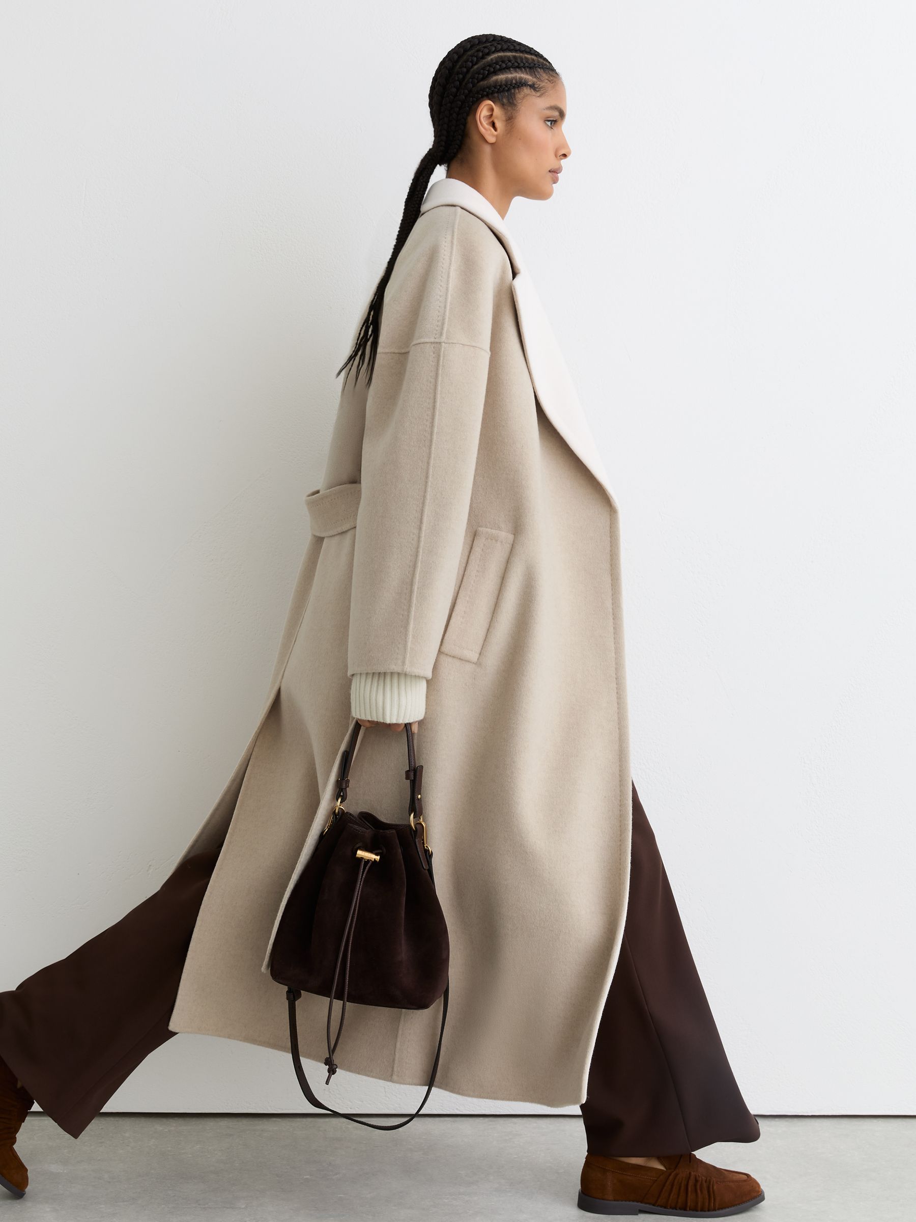 Reiss Wool Blindseam Contrast-Lapel Coat in Neutral | REISS