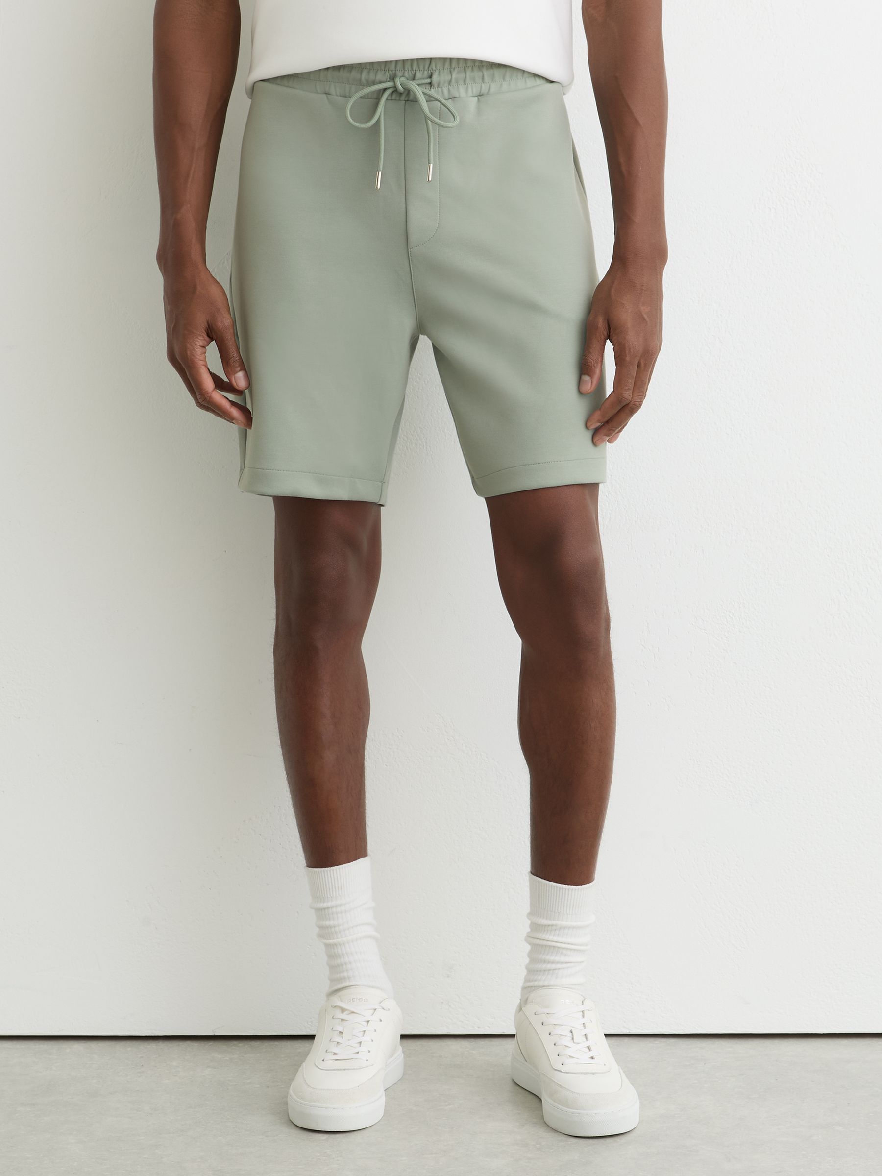 Reiss Premium Interlock Drawstring Shorts in Mint Green | REISS