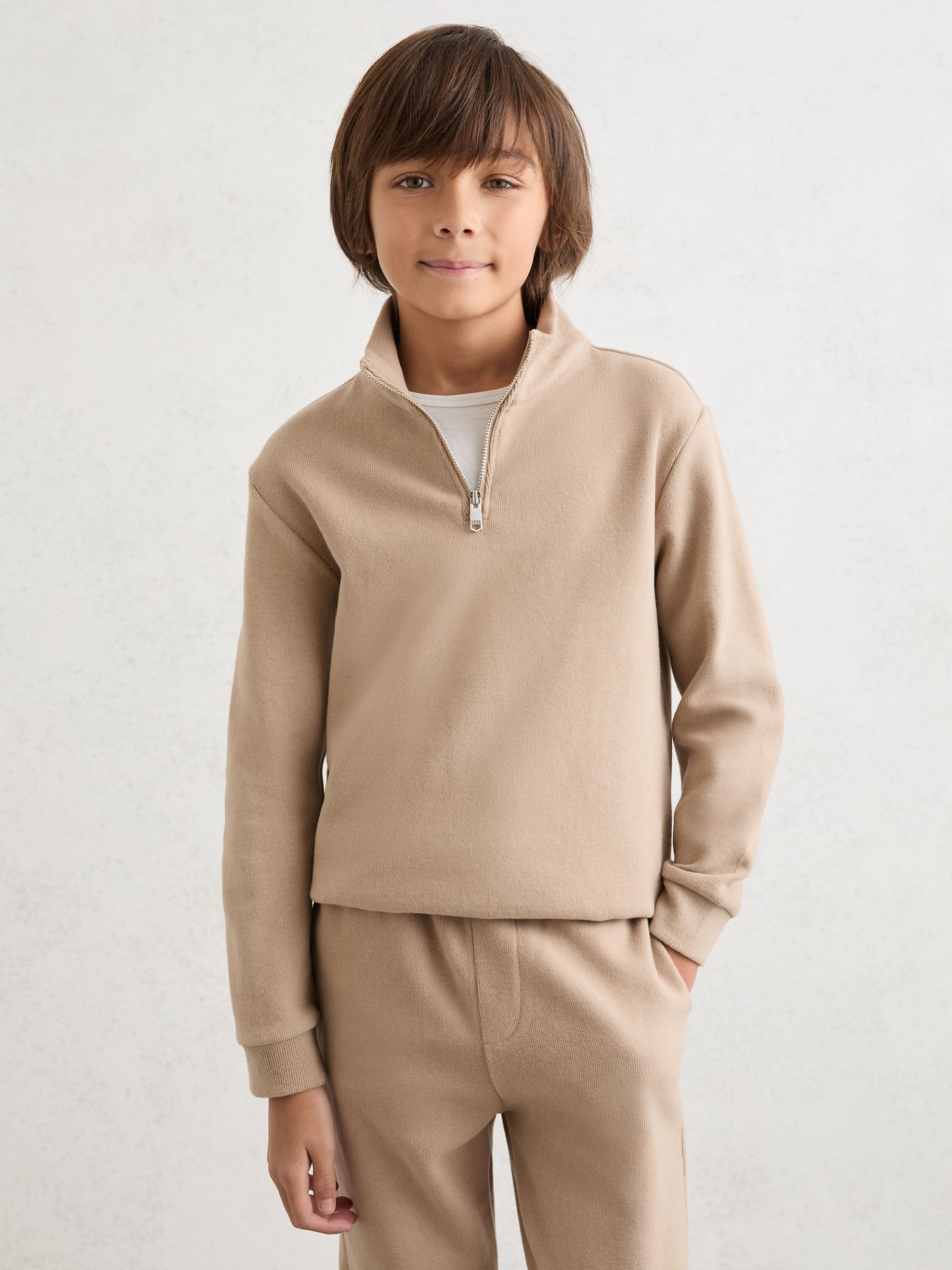 Reiss 3-9 yrs Half-Zip Sweatshirt and Joggers Set in Camel - REISS