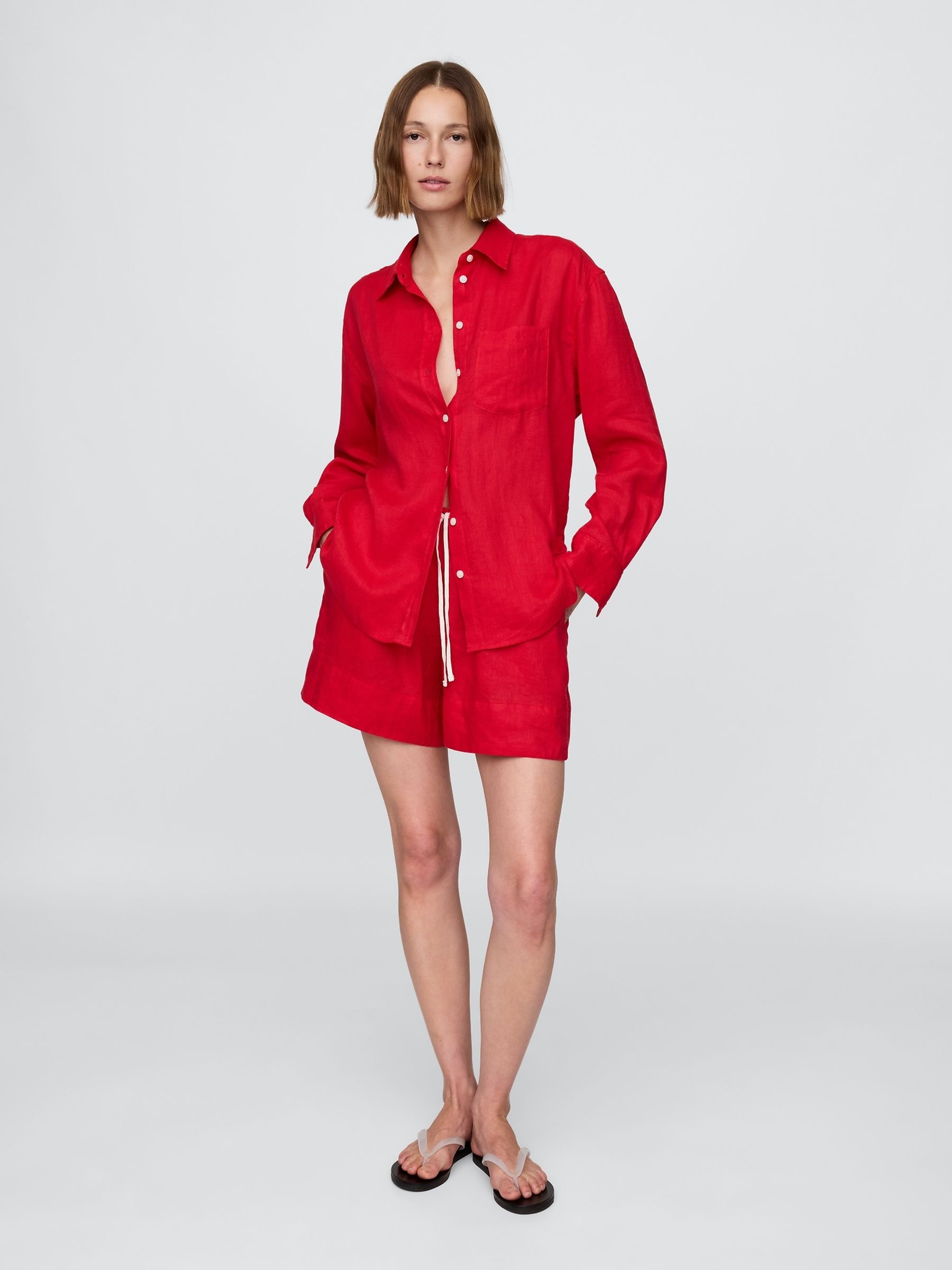 Red 100% Linen Easy Shorts | Gap