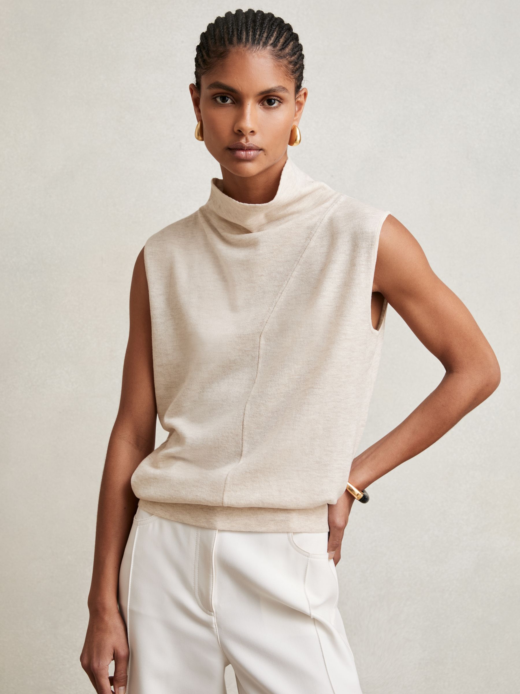 Reiss Wool Slouched Sleeveless Top in Stone Neutral - REISS