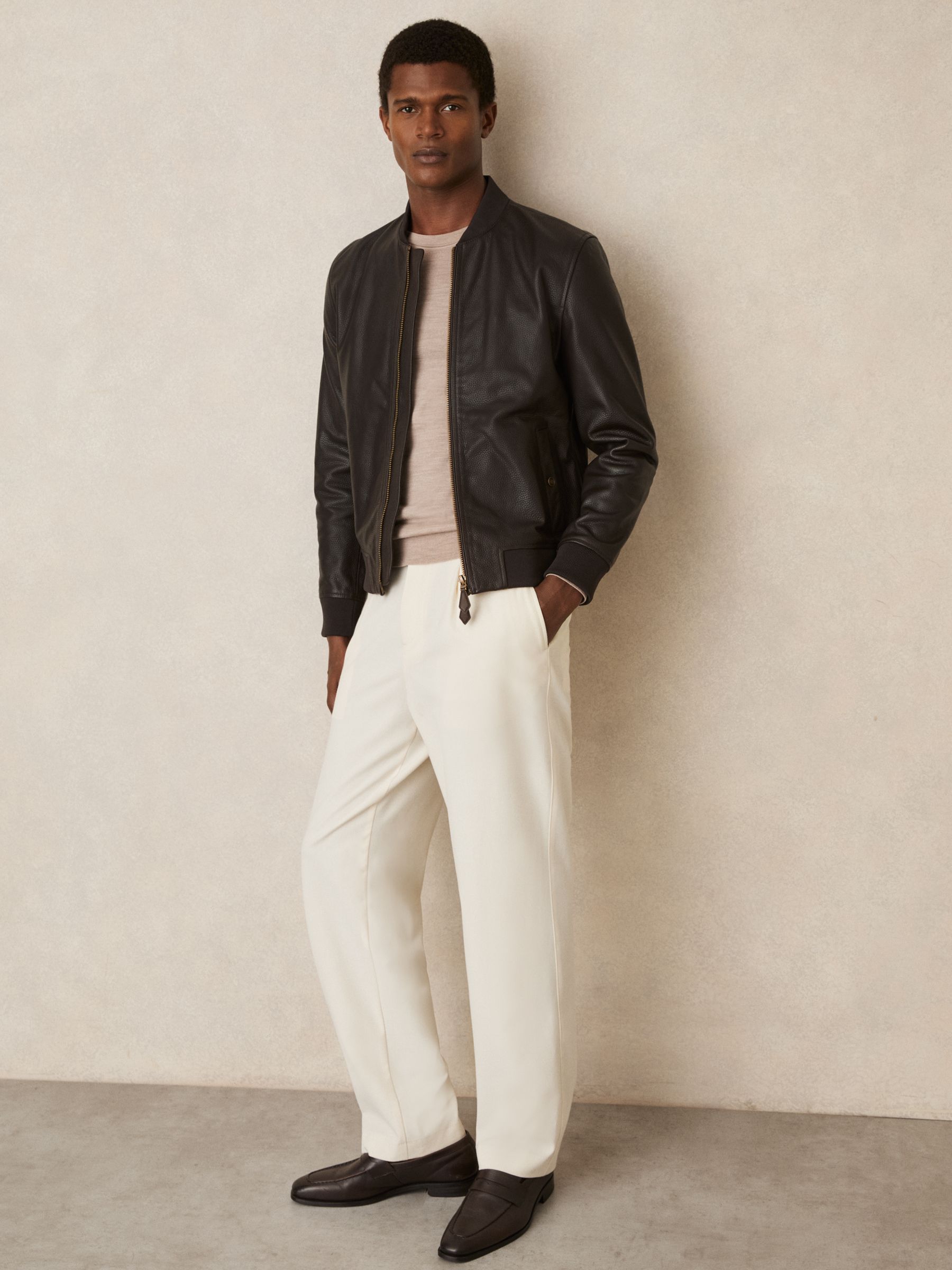 Reiss Leather Bomber Jacket in Brown - REISS