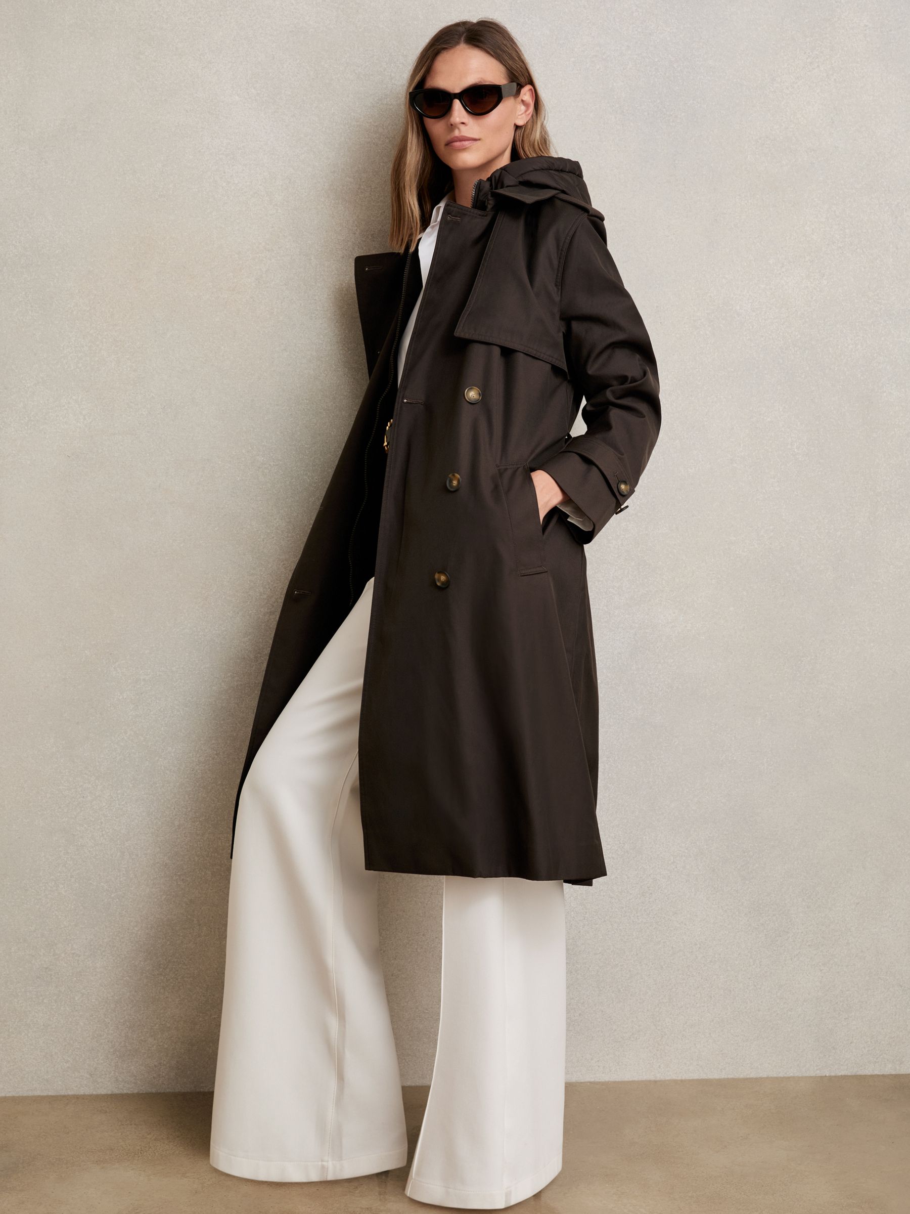 Reiss Hooded Insert Trench Coat in Chocolate Brown | REISS
