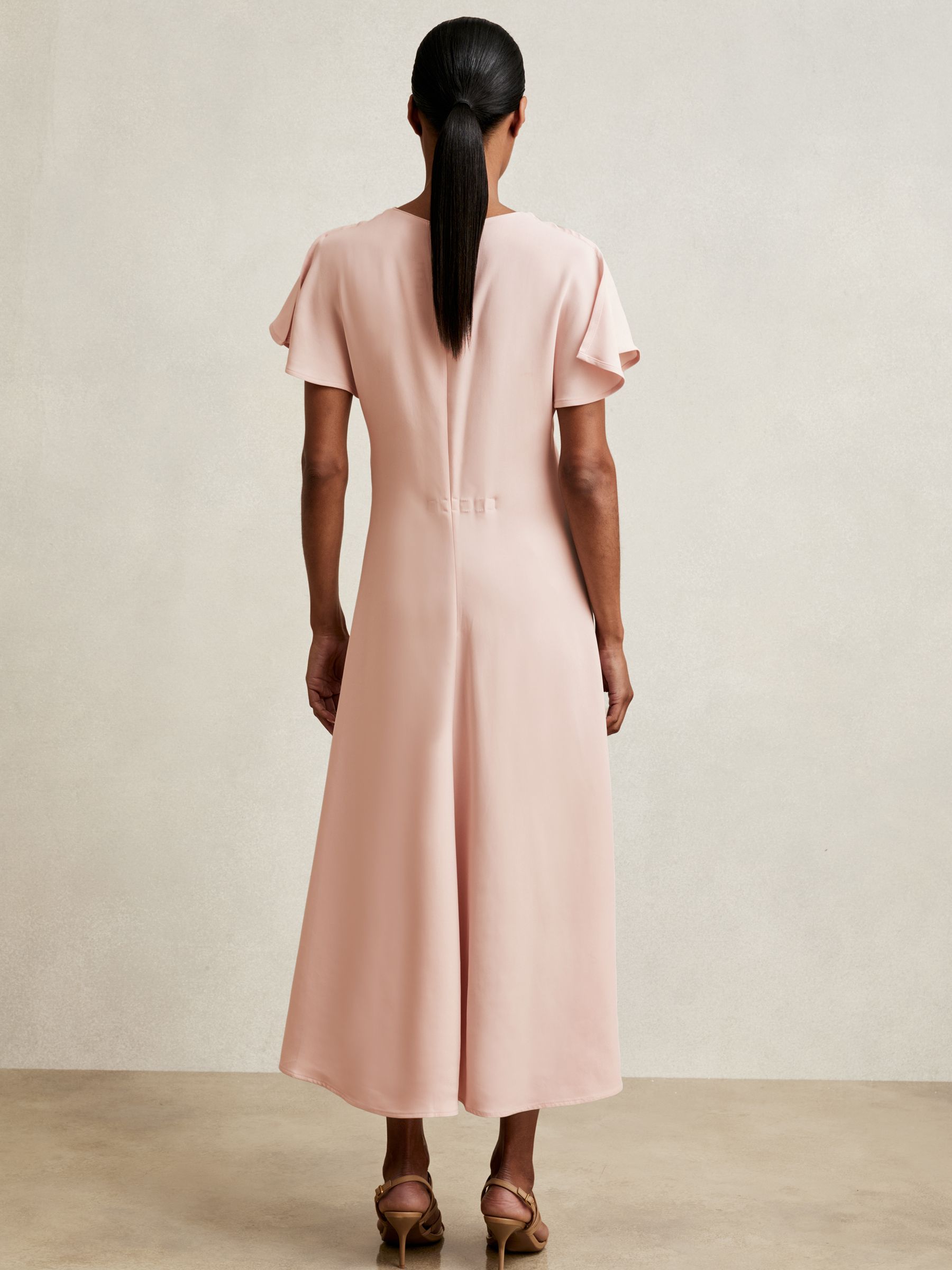 Reiss Ruched-Front Midi Dress in Pale Pink | REISS