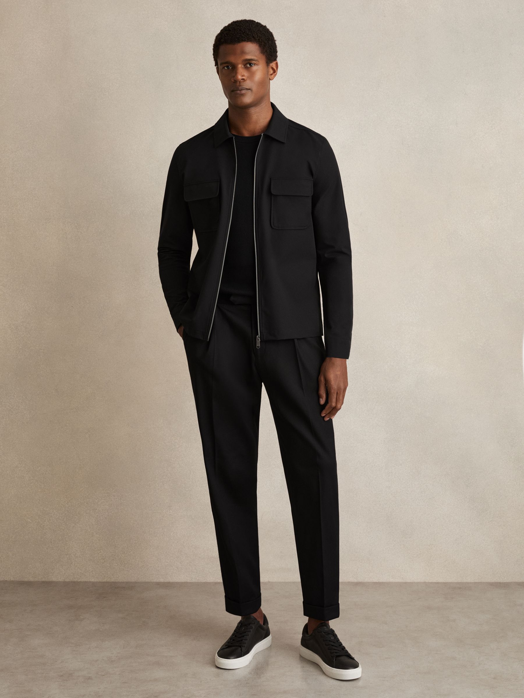 Reiss Technical Zip-Through Overshirt in Black | REISS
