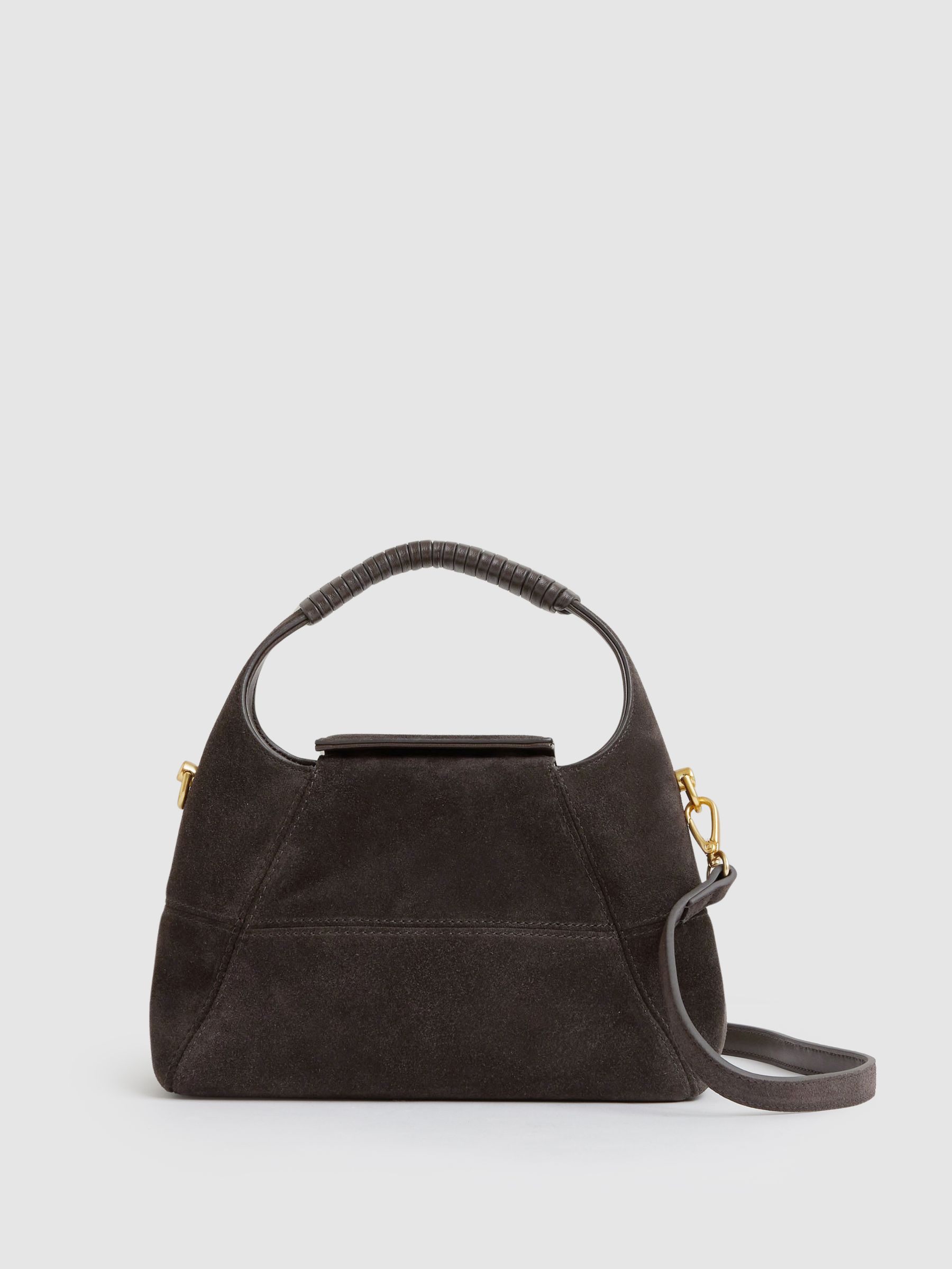 Reiss Suede Crossbody Bag in Chocolate | REISS