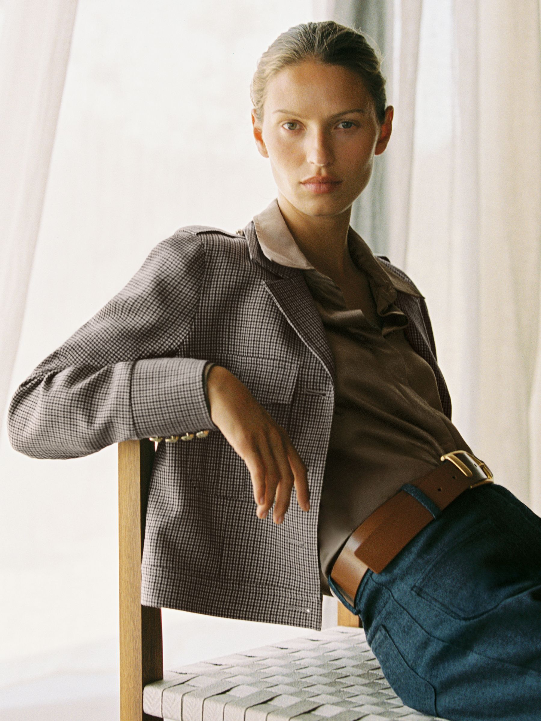 Reiss Wool Twin-Pocket Cropped Jacket in Neutral Check | REISS