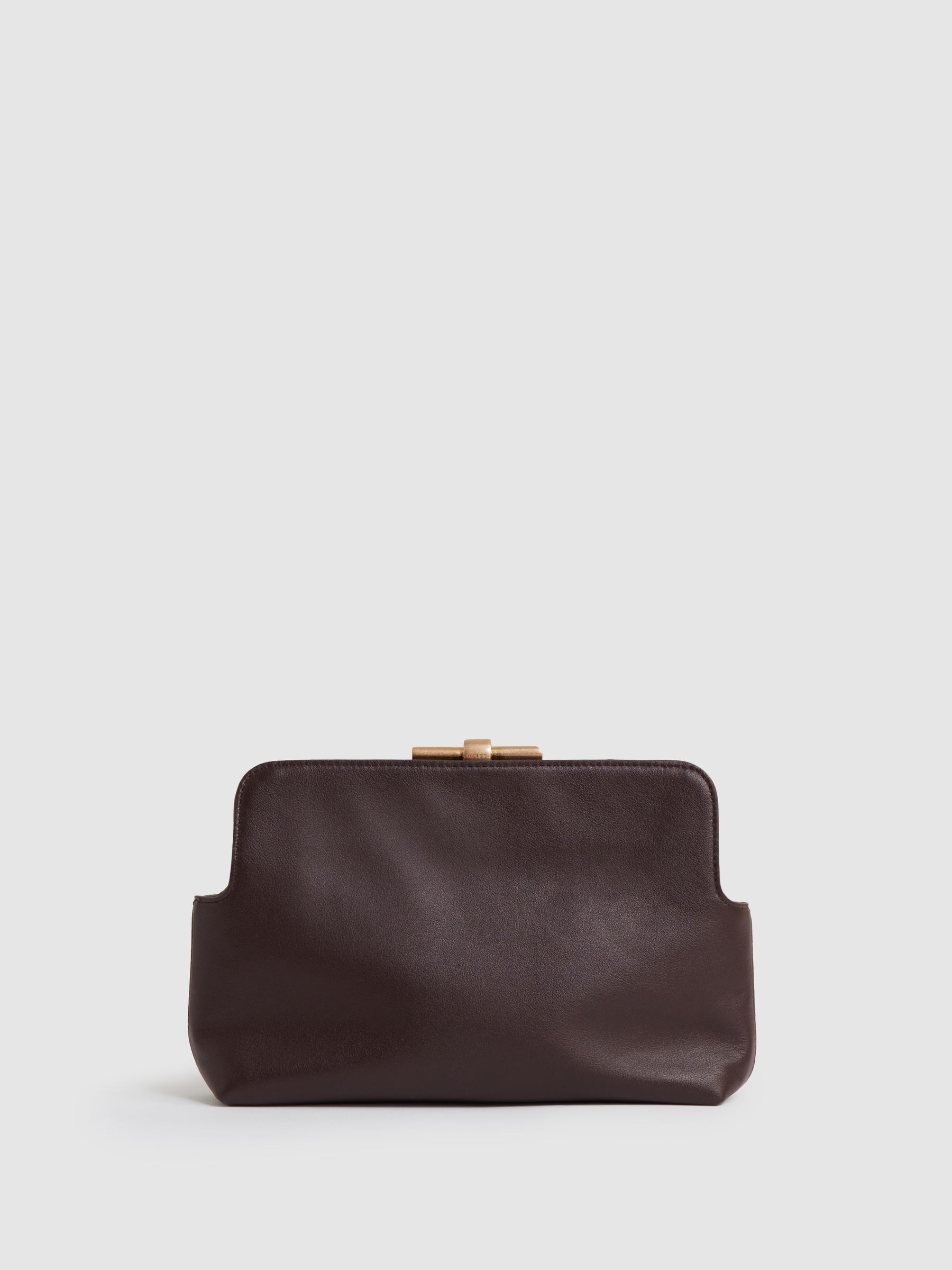 Reiss Leather Frame Clutch Bag in Burgundy | REISS