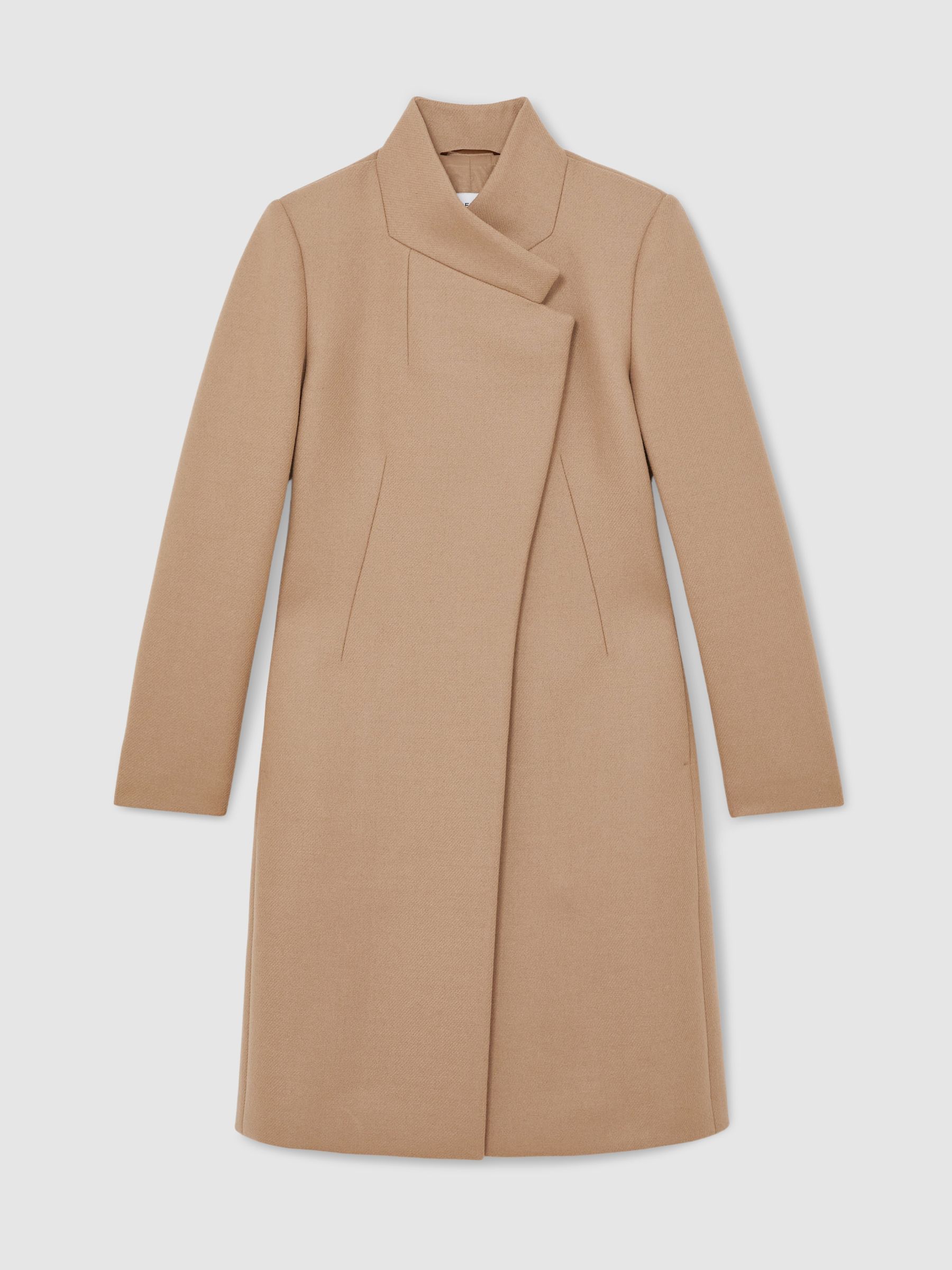 Reiss Wool-Blend Wrapover Mid-Length Coat in Camel - REISS