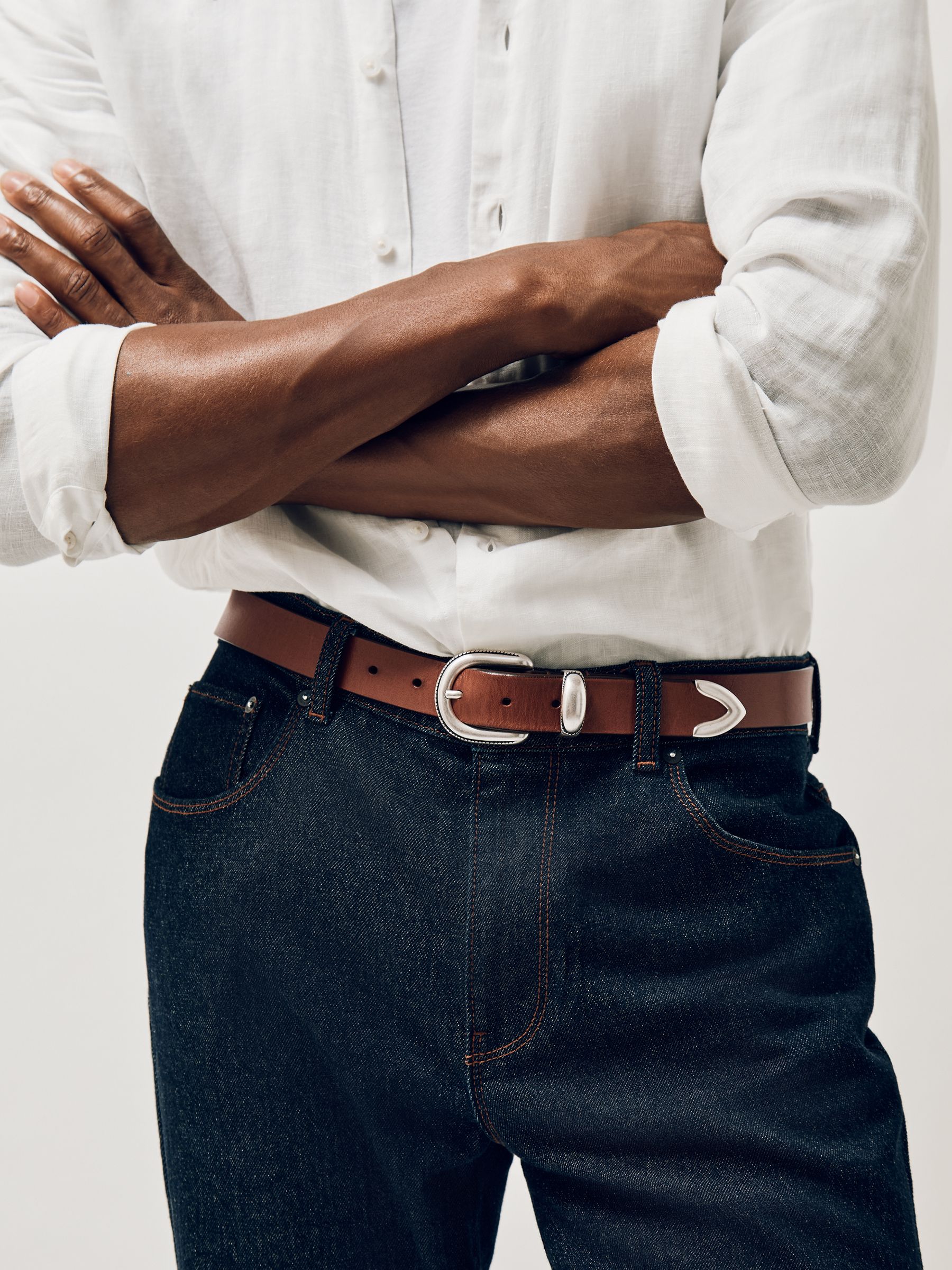 Reiss Leather Western Belt in Tan Brown - REISS