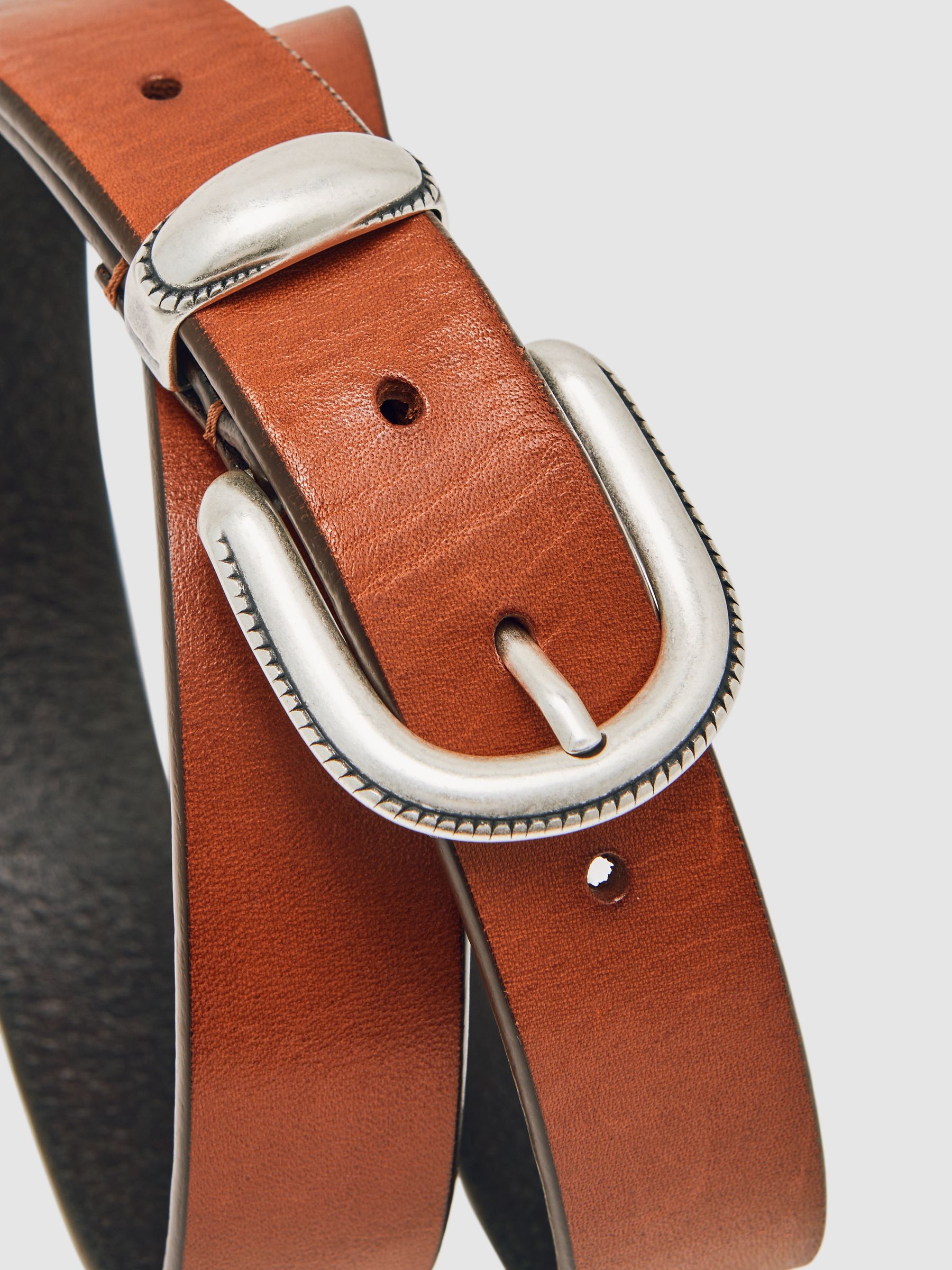 Reiss Leather Western Belt in Tan Brown - REISS