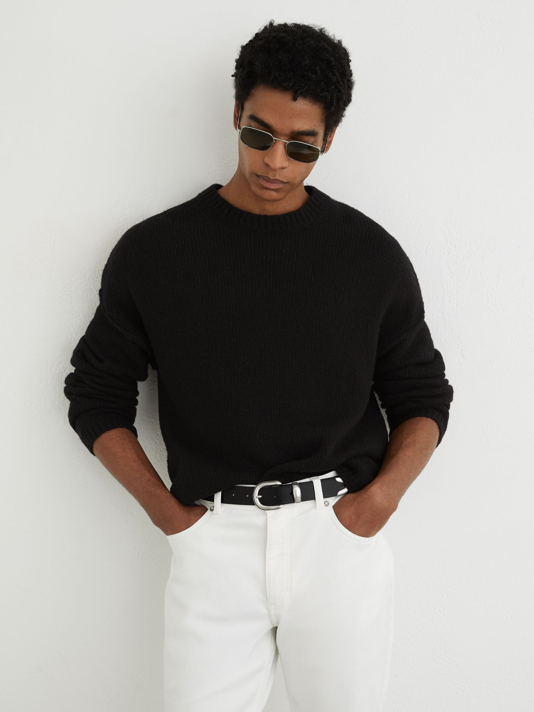 Reiss Leather Western Belt in Black | REISS
