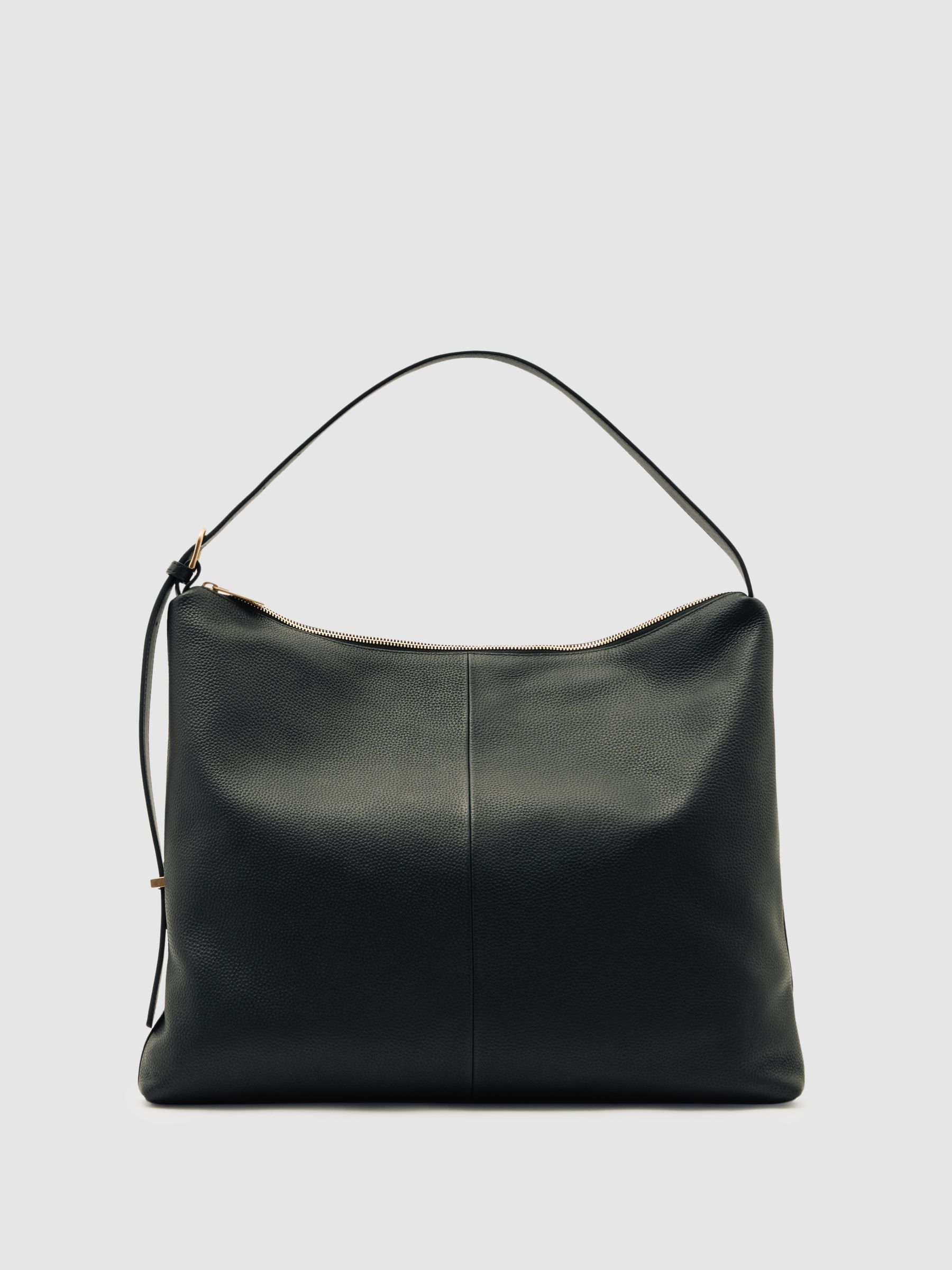 Reiss Grained Leather Tote Bag in Black | REISS